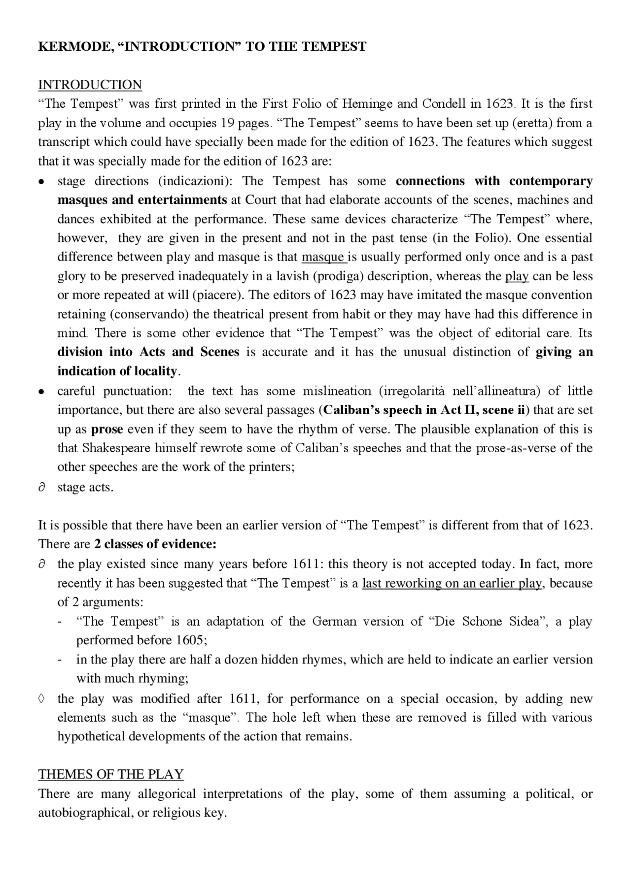 Riassunto Introduction To The Tempest Kermode Docsity