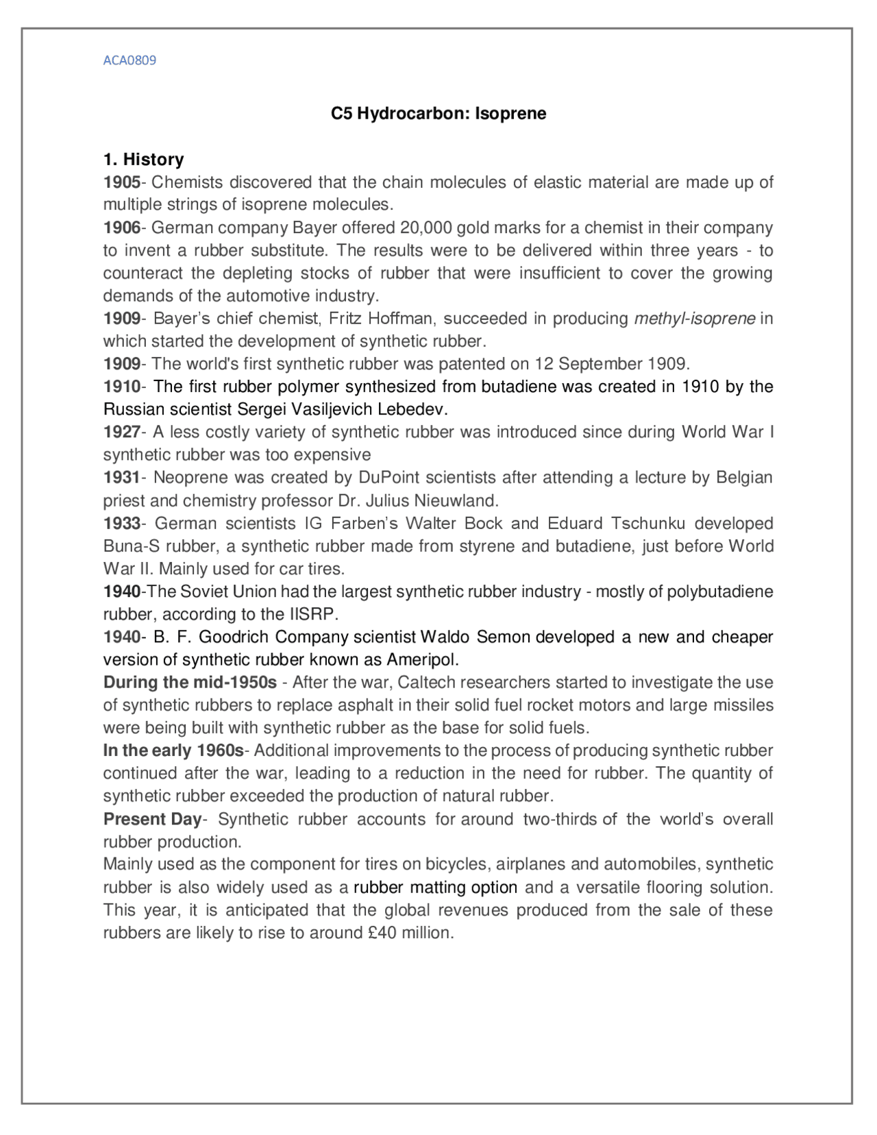 C5 Hydrocarbon Production Docsity