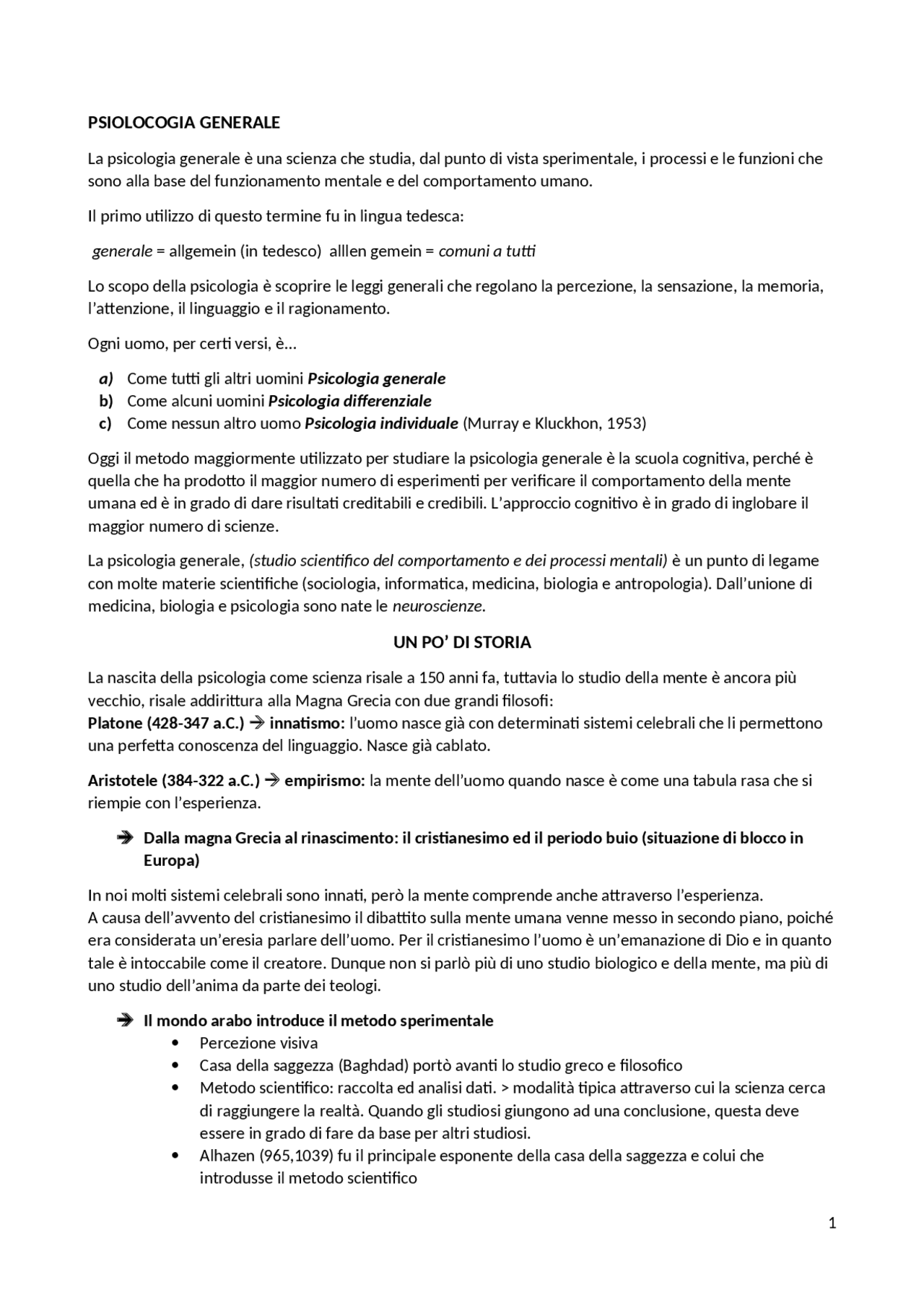 Psicologia Generale Docsity