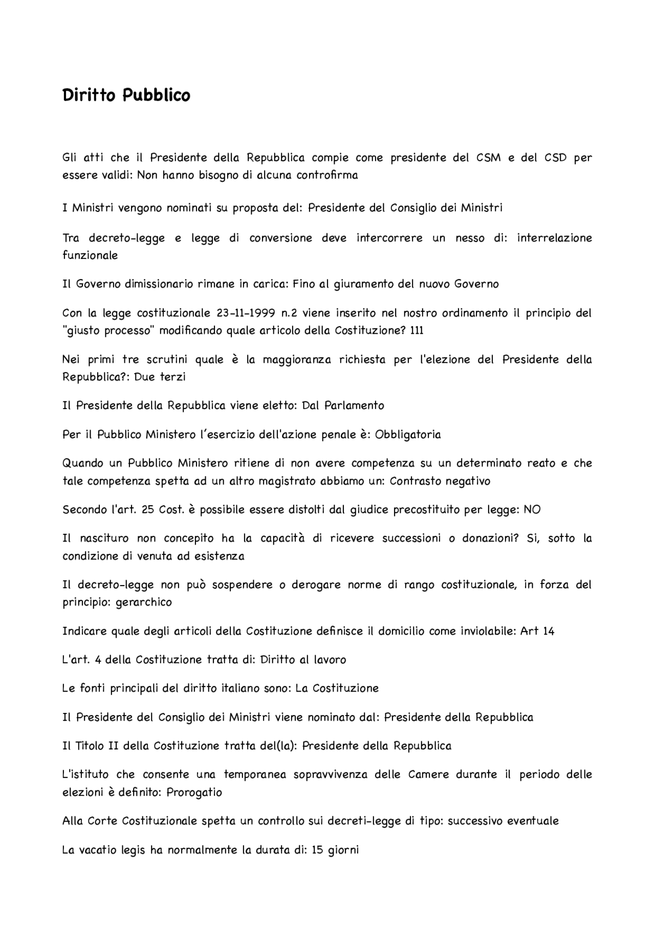 Test Diritto Pubblico Pegaso Docsity