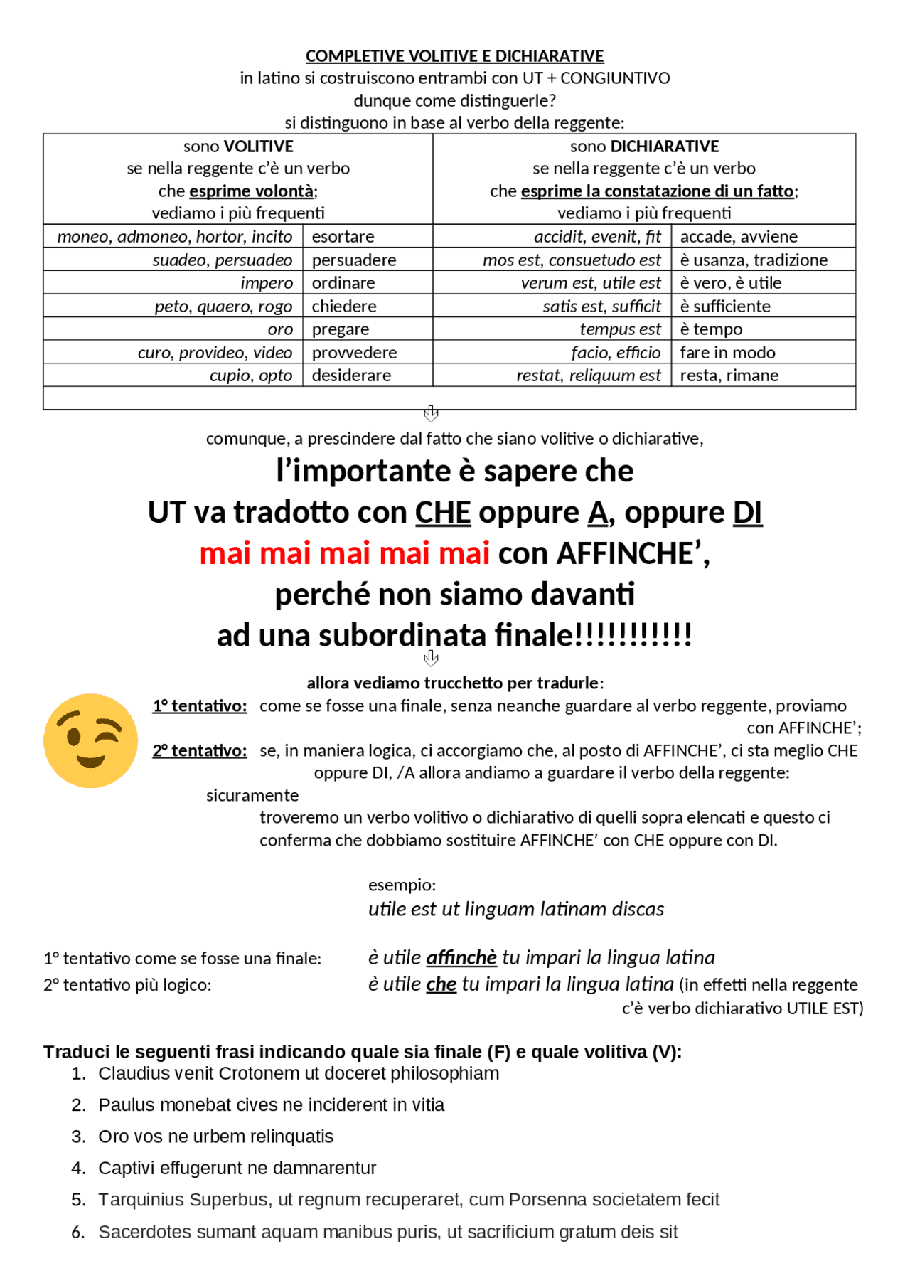 Completive volitive e dichiarative - Docsity