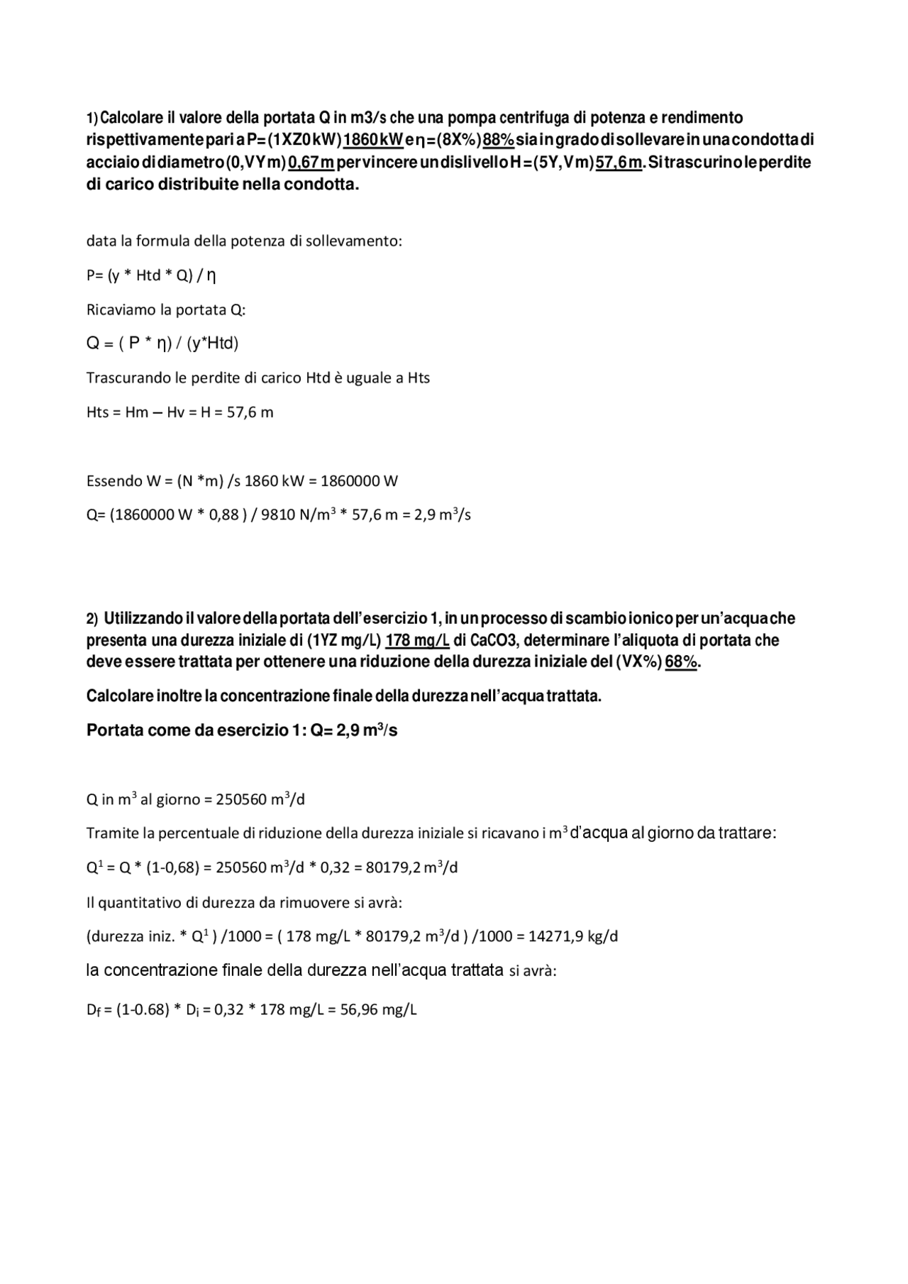 Prova Ingegneria Ambientale 2 Tipo K Docsity