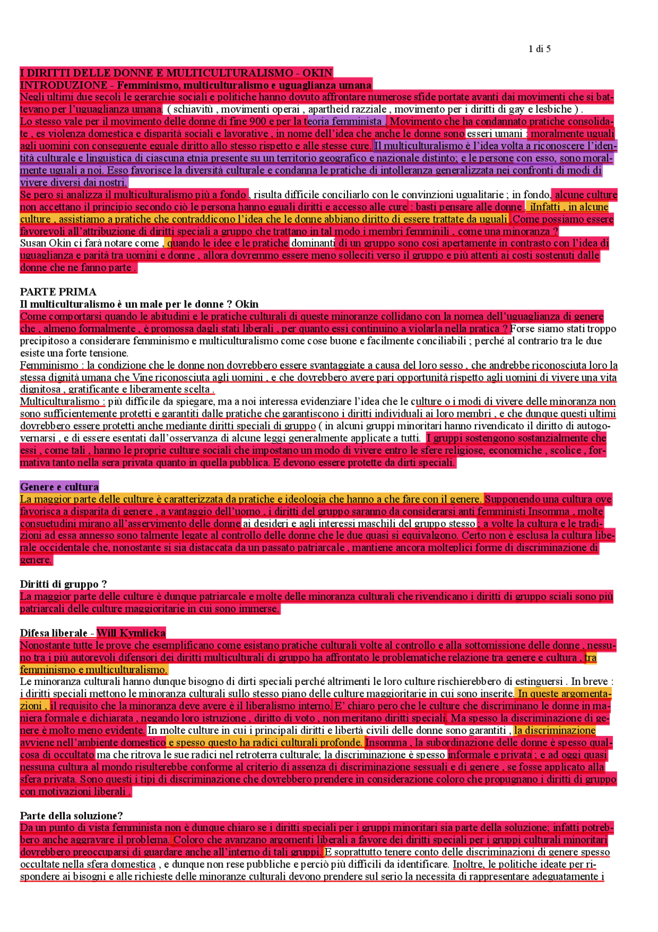 Femminismo e multiculturalismo - Docsity