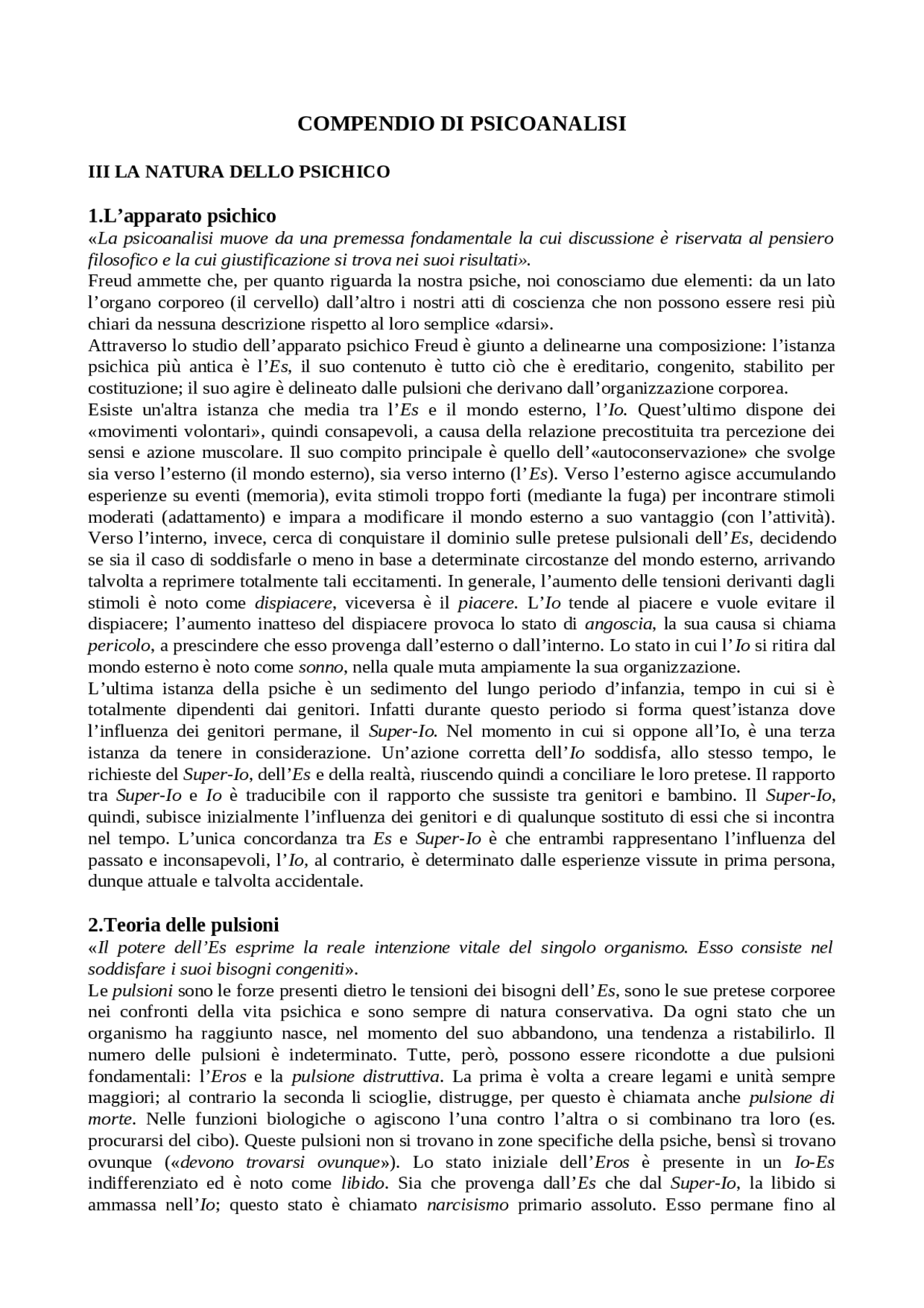 Compendio Di Psicoanalisi S Freud Docsity