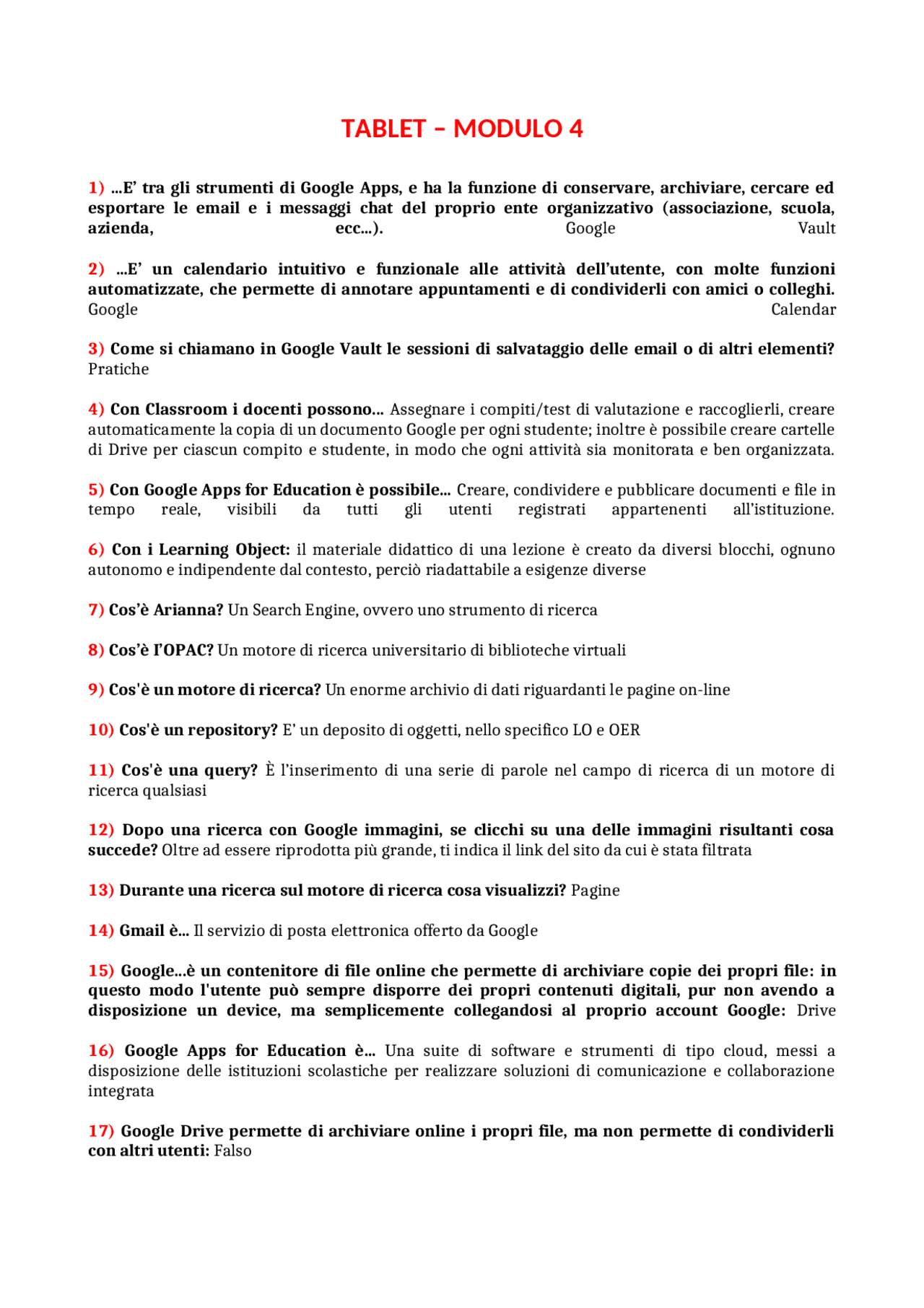 Risposte Test Tablet Eipass Modulo 4 Esercizi Di Elementi Di