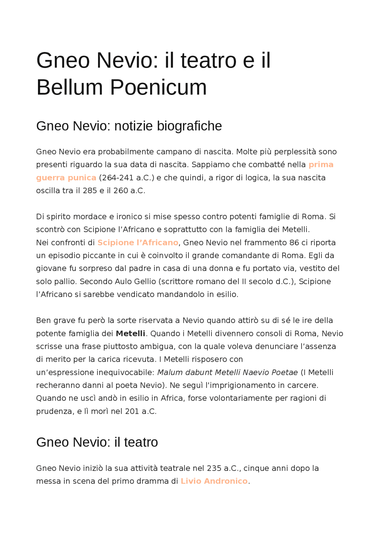 Gneo Nevio Letteratura Latina - Docsity