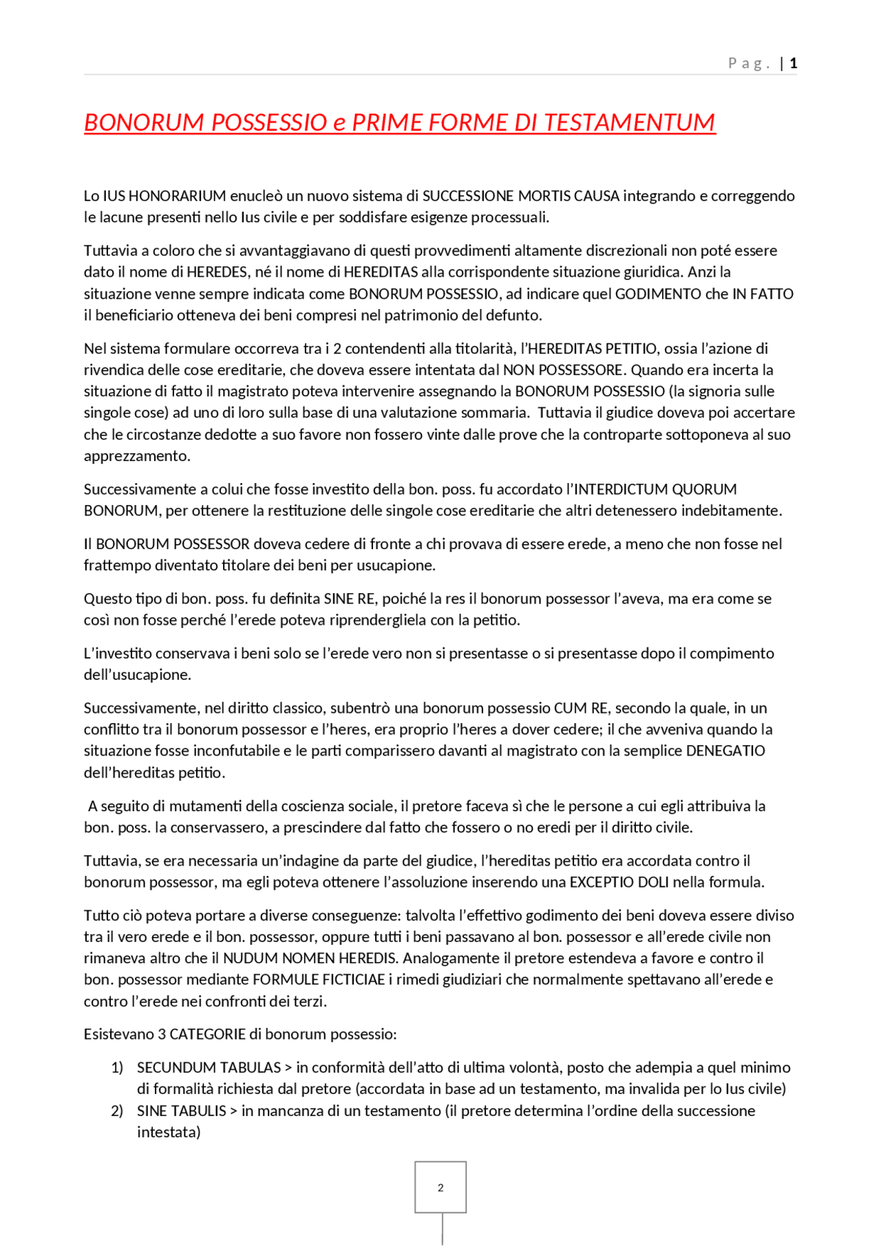 Bonorum possessio e testamentum - Docsity