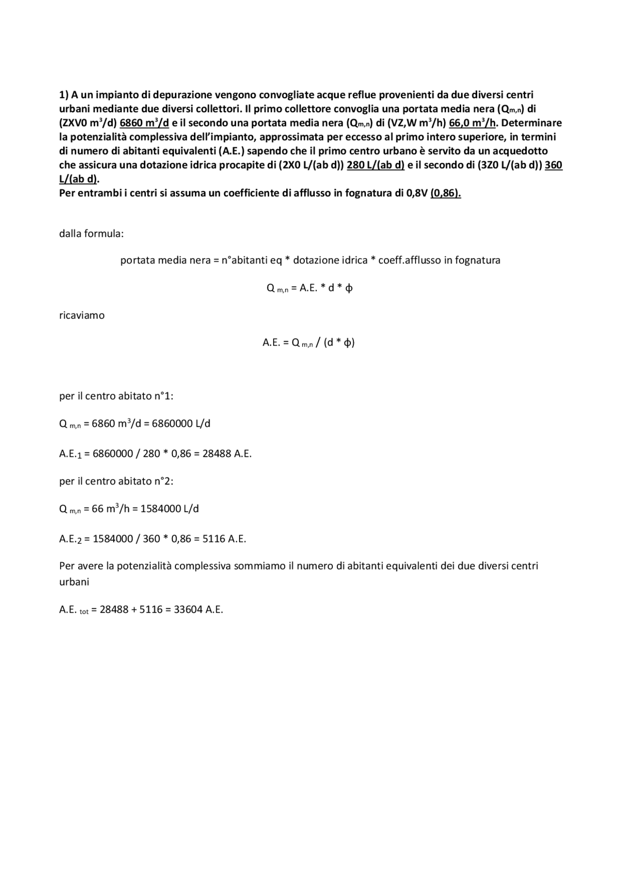 Prova Ingegneria Ambientale 3 Tipo K Docsity