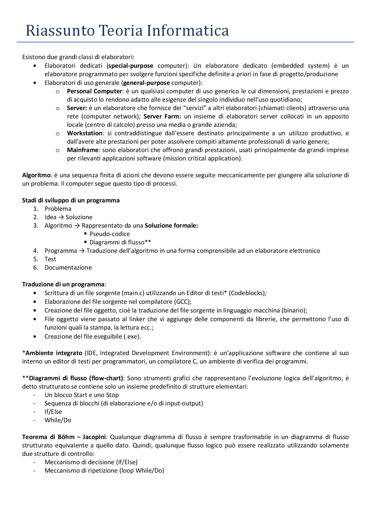 Riassunto Di Informatica Docsity