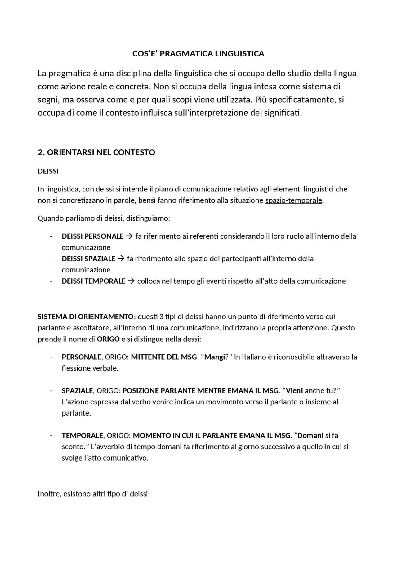 Cose La Pragmatica Linguistica Docsity