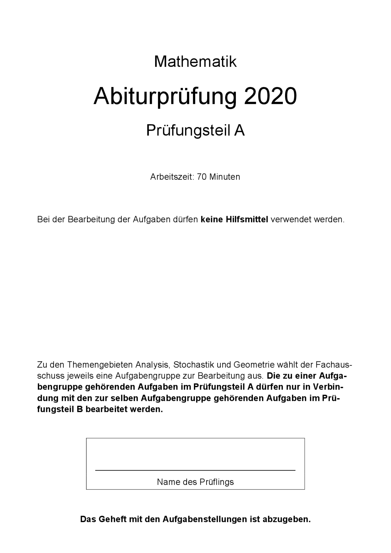 Abitur Mathematik 2020 Bayern Docsity