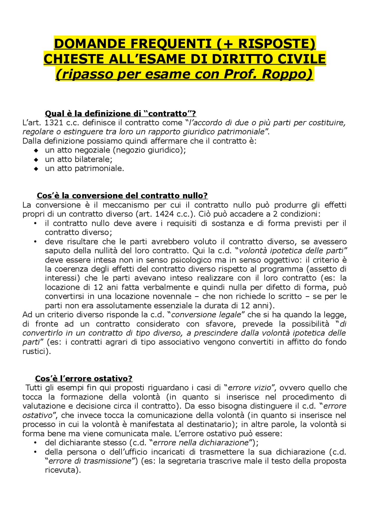 Domande Frequenti Risposte Chieste Allesame Di Diritto Civile