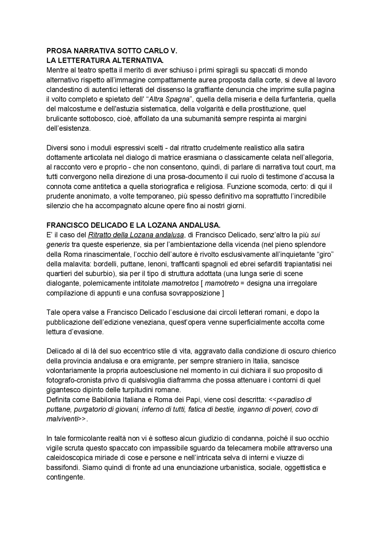Letteratura Spagnola Prosa Docsity