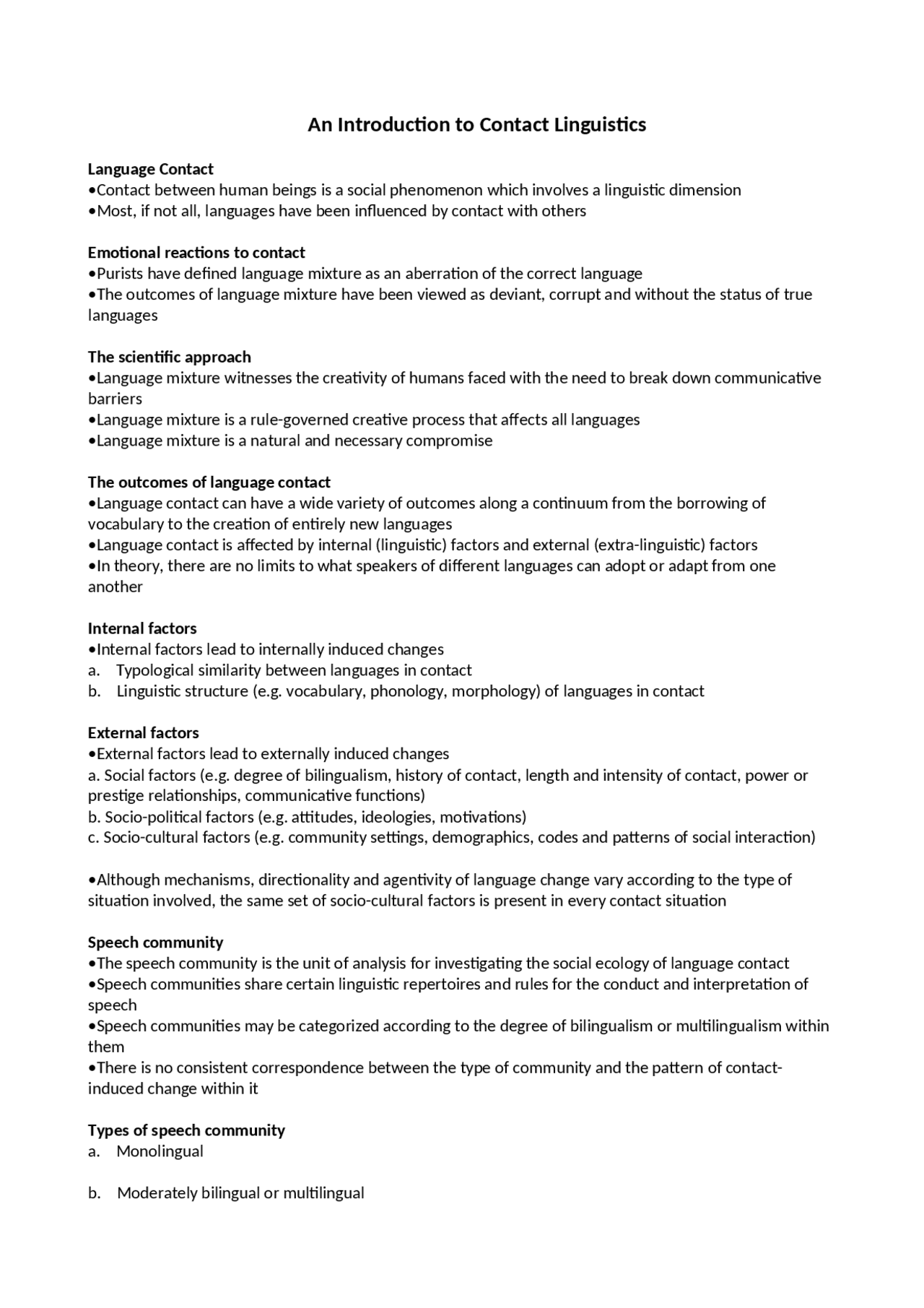 An Introduction To Contact Linguistic Docsity