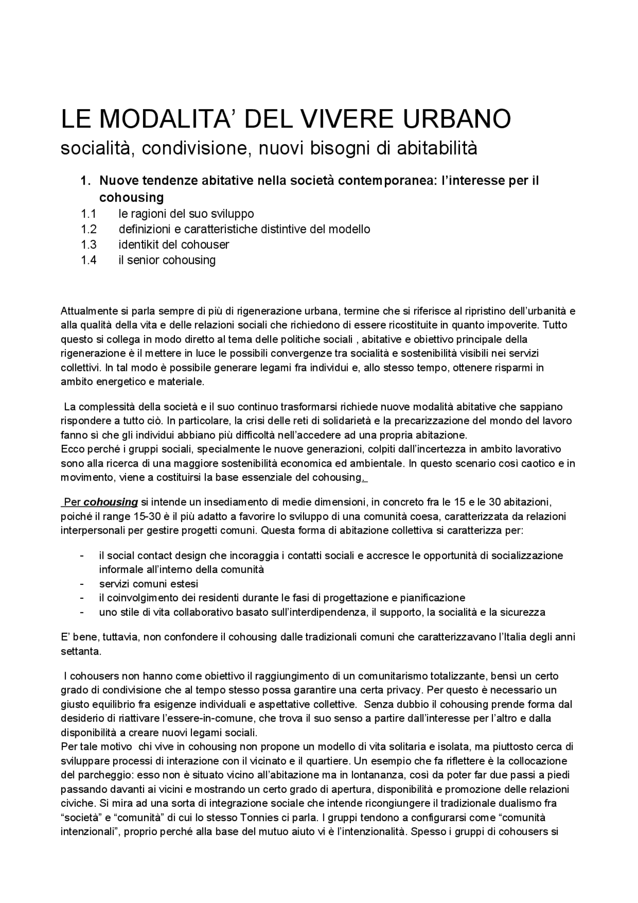 Le Modalità Del Vivere Urbano Cap1 3 5 Docsity