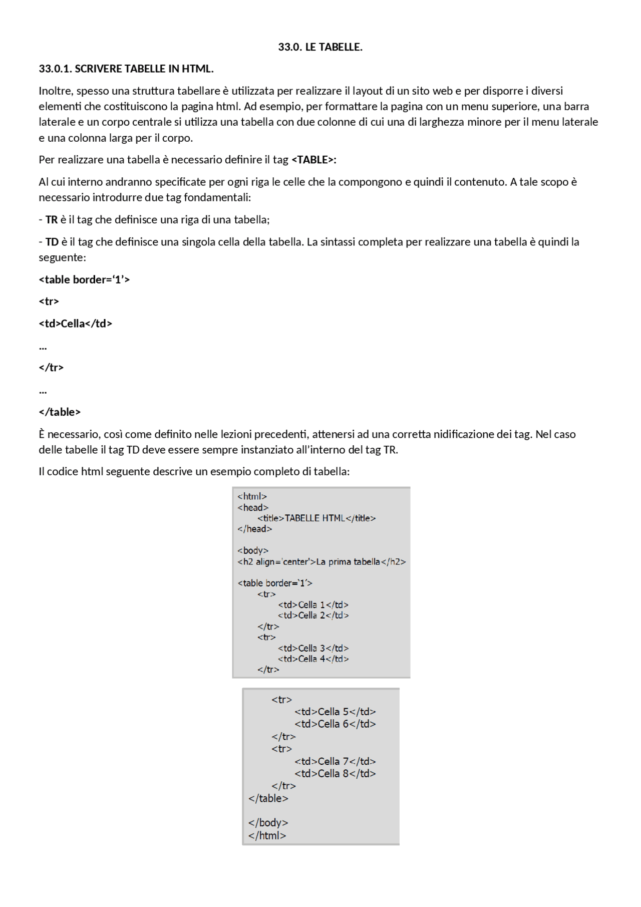 Programmazione HTML - Colori e tabelle - Docsity