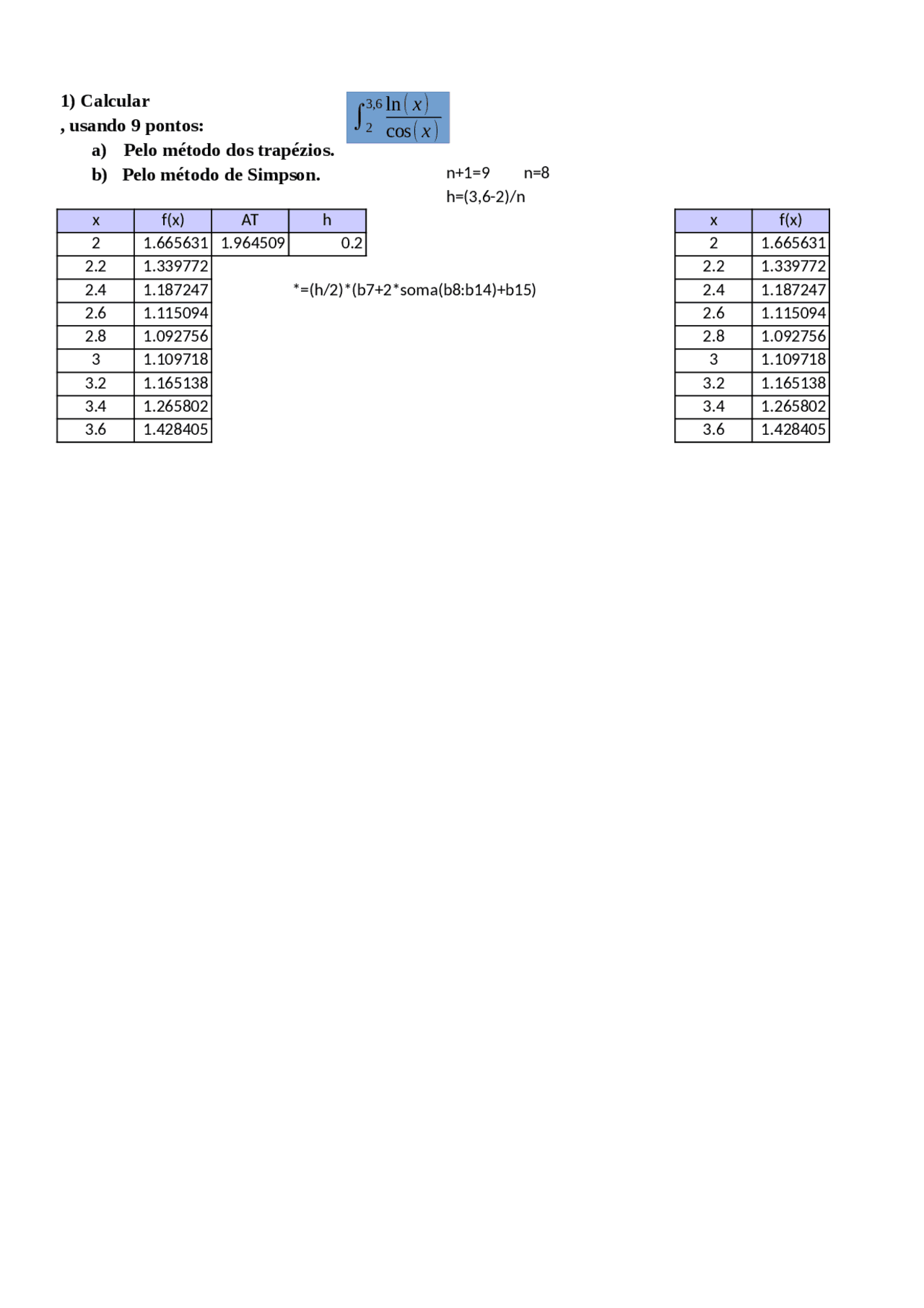 Exercicio De Metodos Numericos Docsity