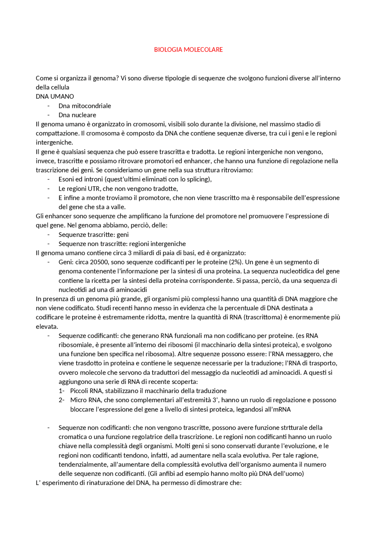 Biologia Molecolare Appunti Docsity