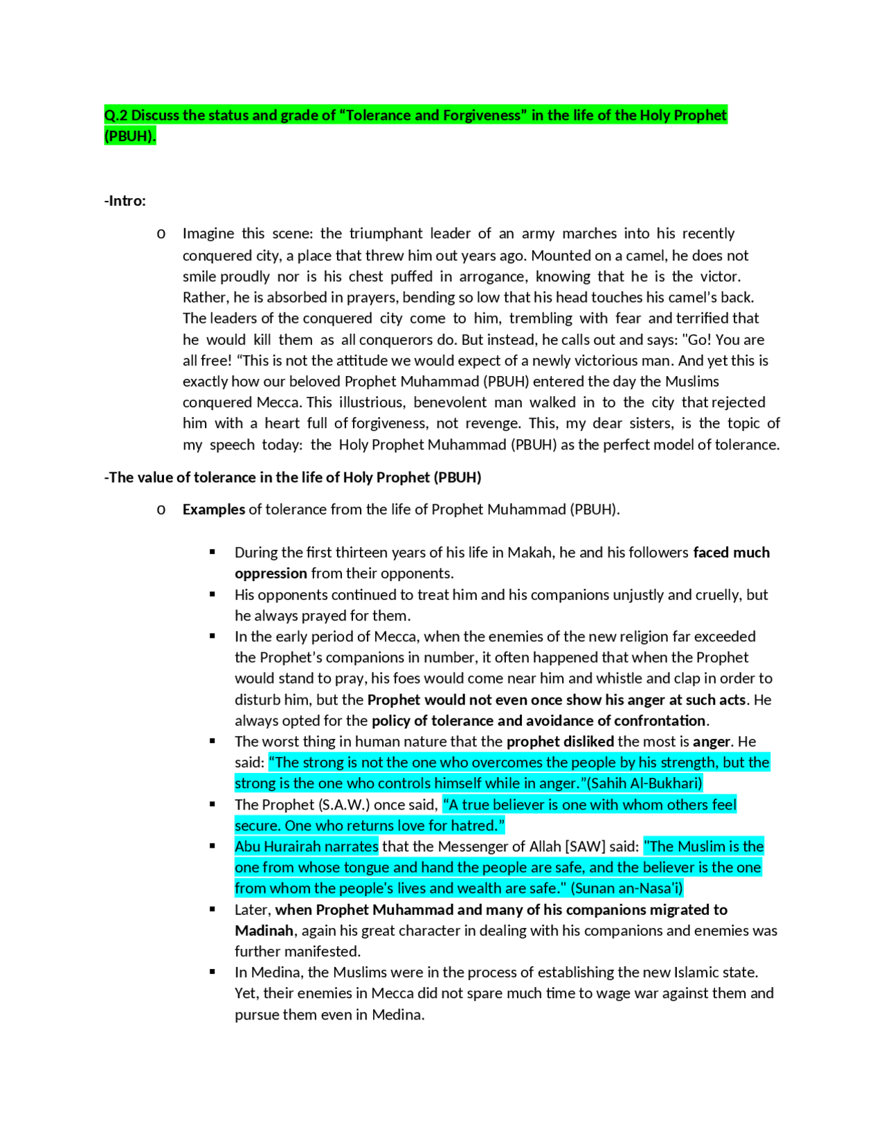 CSS Islamic Studies 2020 Papaer - Docsity