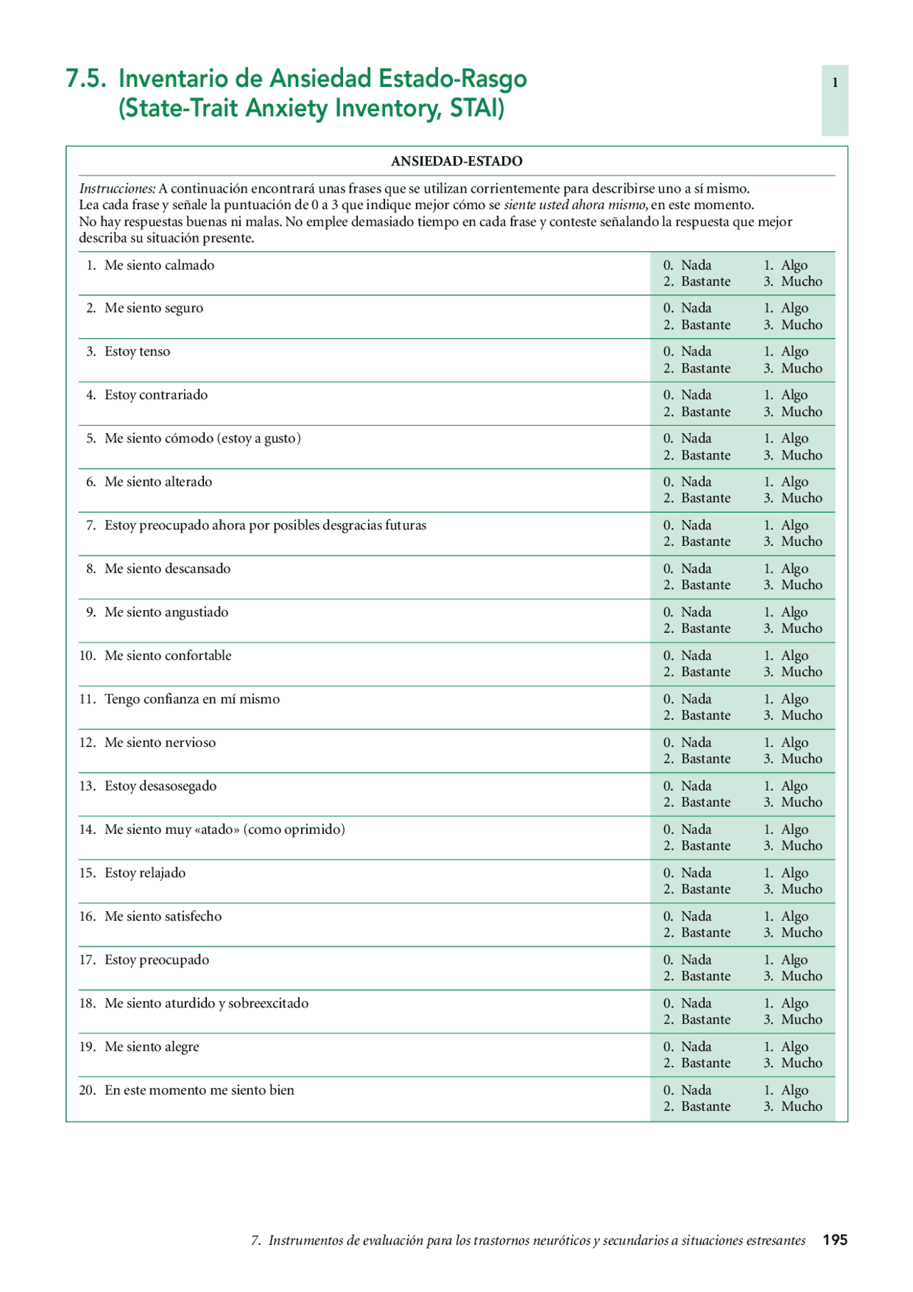 Test STAI (inventario de ansiedad estado - rasgo | Exámenes de ...