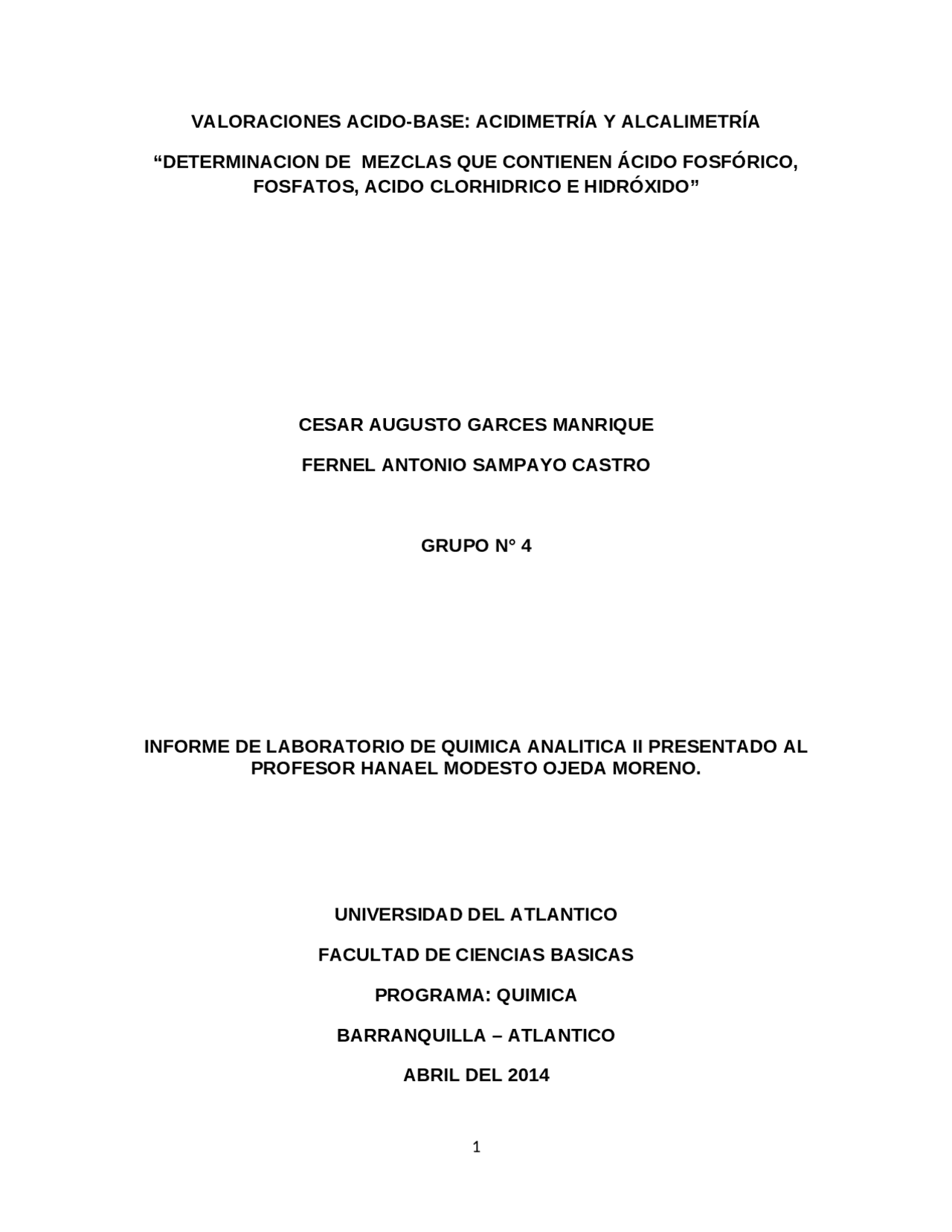 VALORACIONES ACIDO-BASE: ACIDIMETRÍA Y ALCALIMETRÍA “DETERMINACION DE ...