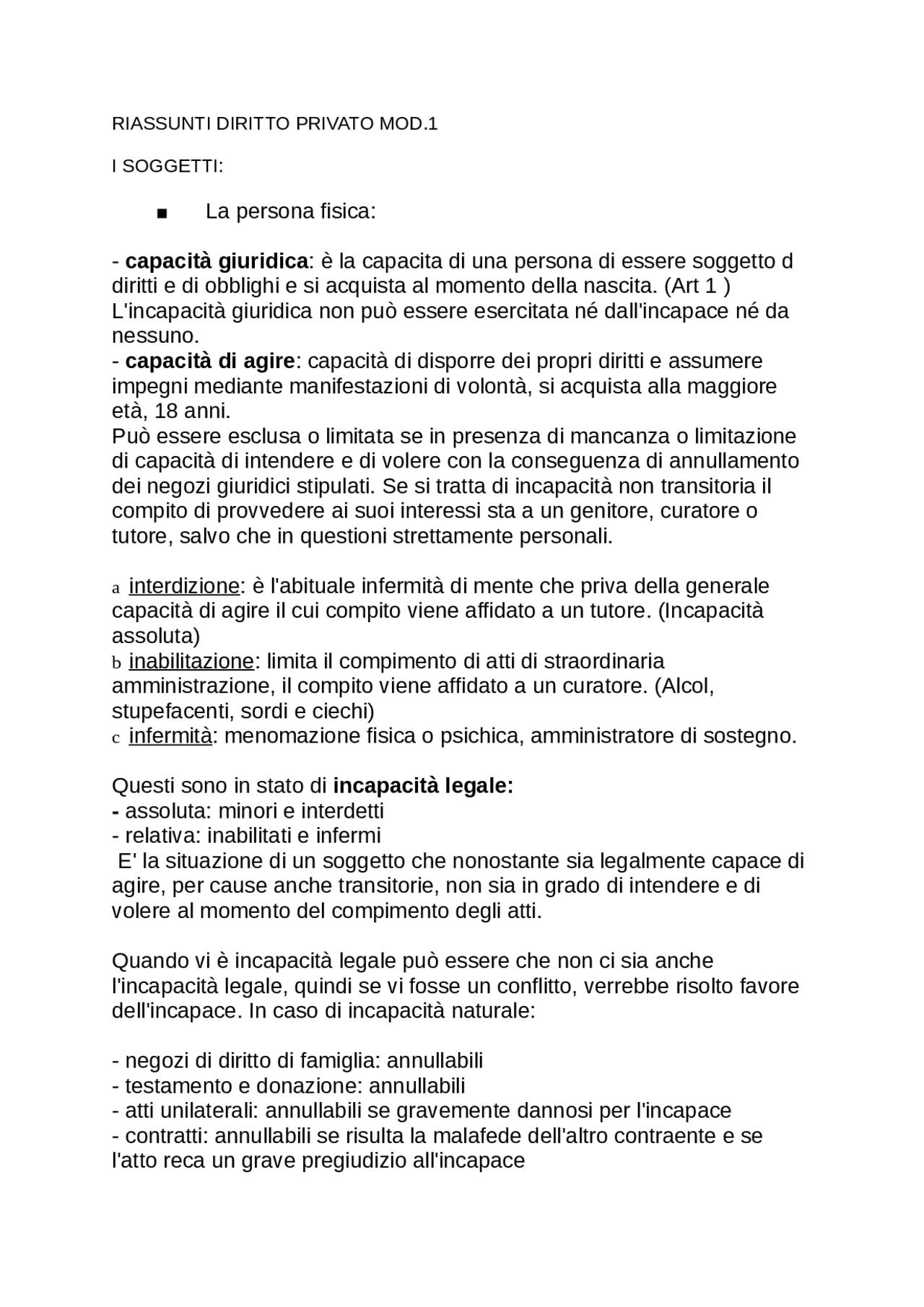 Compendio Diritto Privato Docsity