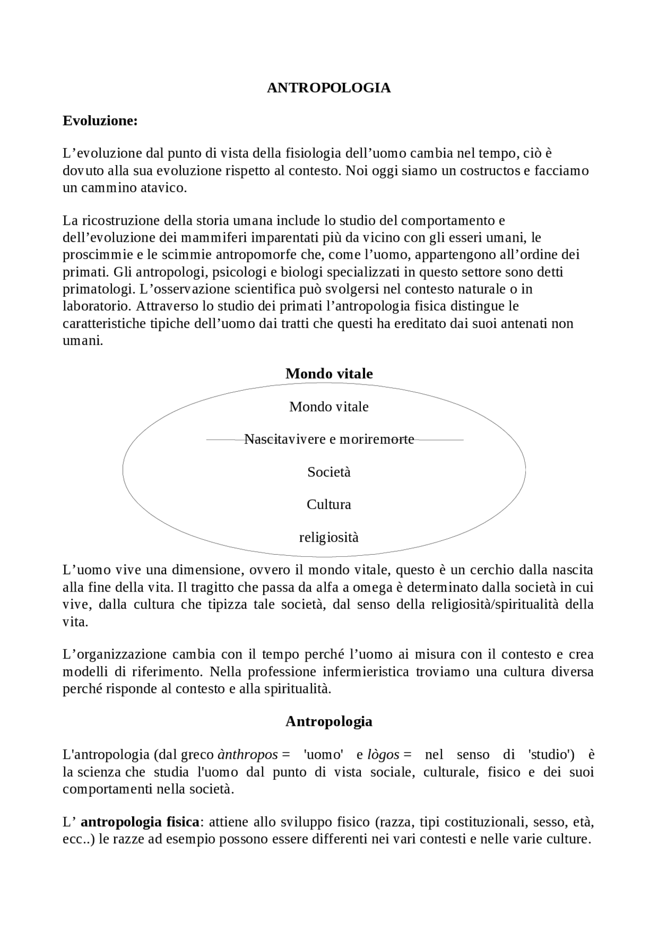 Antropologia Riassunto Per Infermieristica Docsity