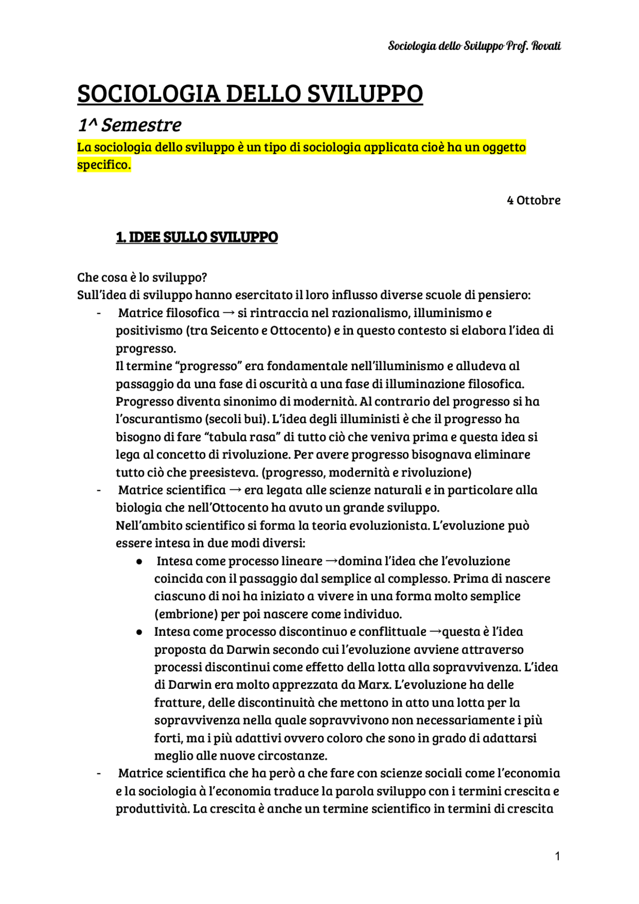 Appunti Sociologia Dello Sviluppo Prof Rovati Unicatt Docsity