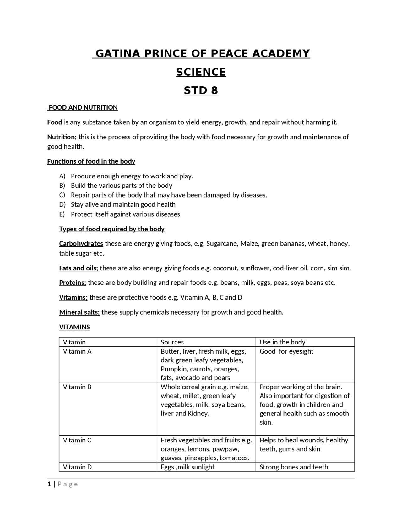 Food and basic Nutrition | Exercises Food science - Docsity