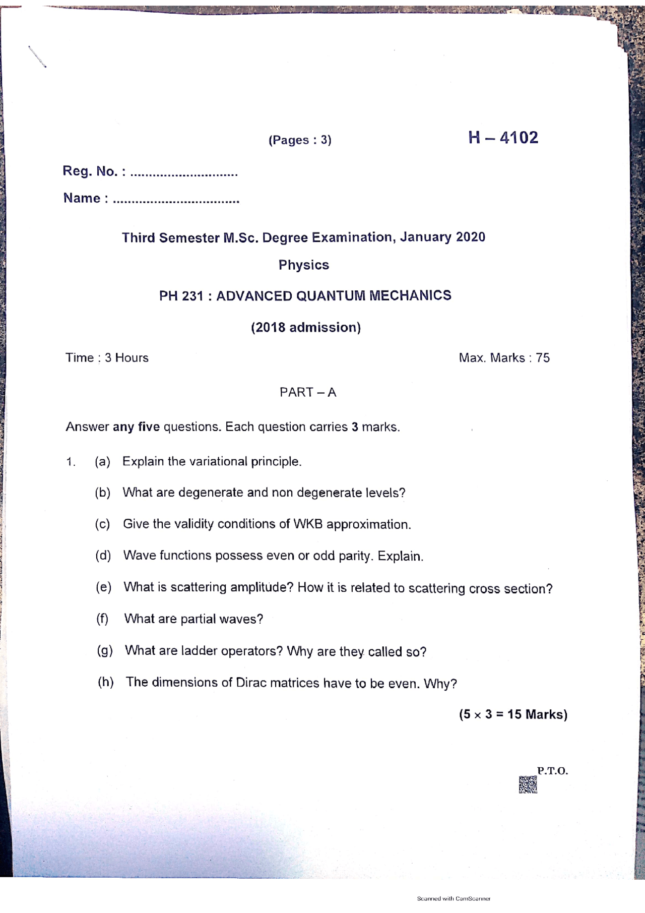 Question papers for msc students - Docsity