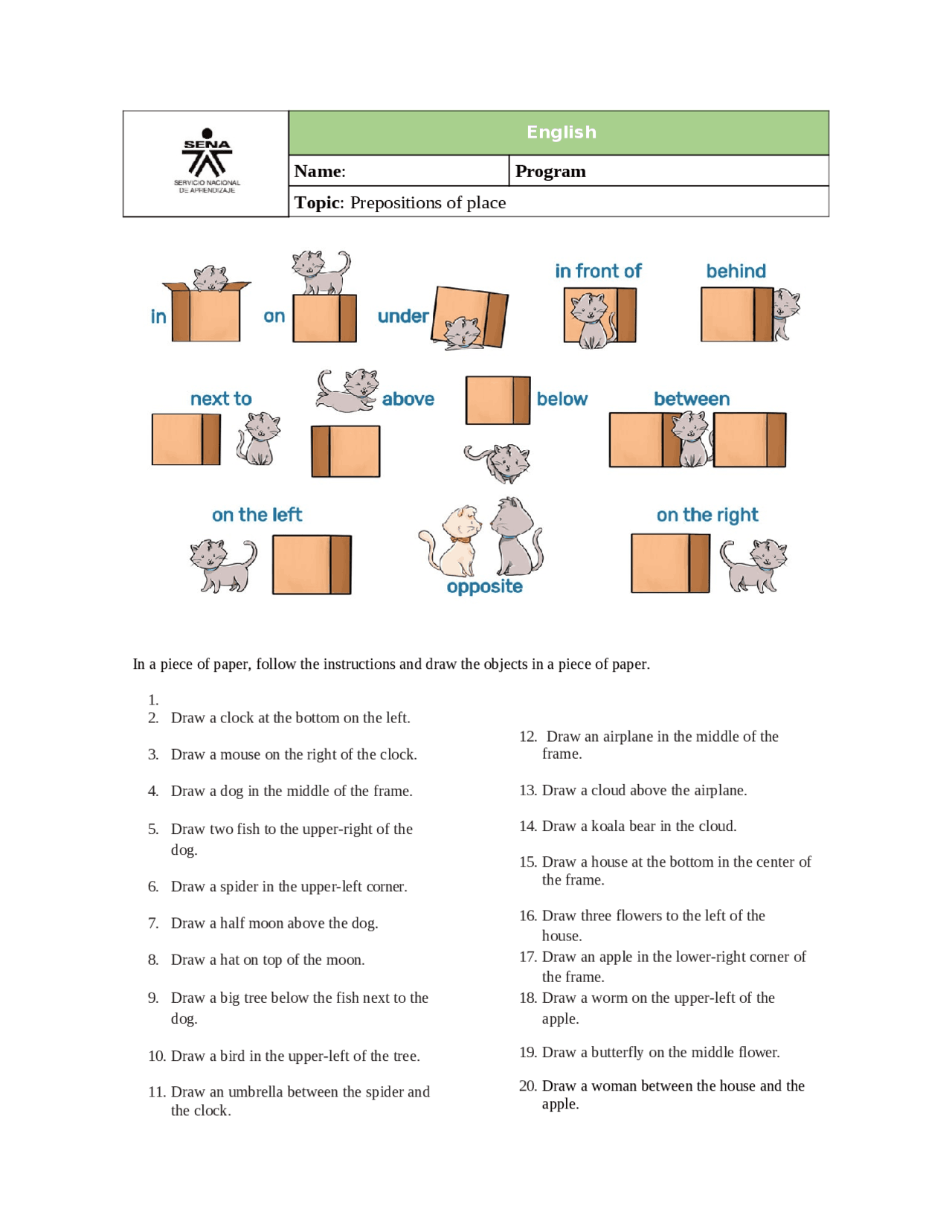 Prepositions of place (2) - Docsity