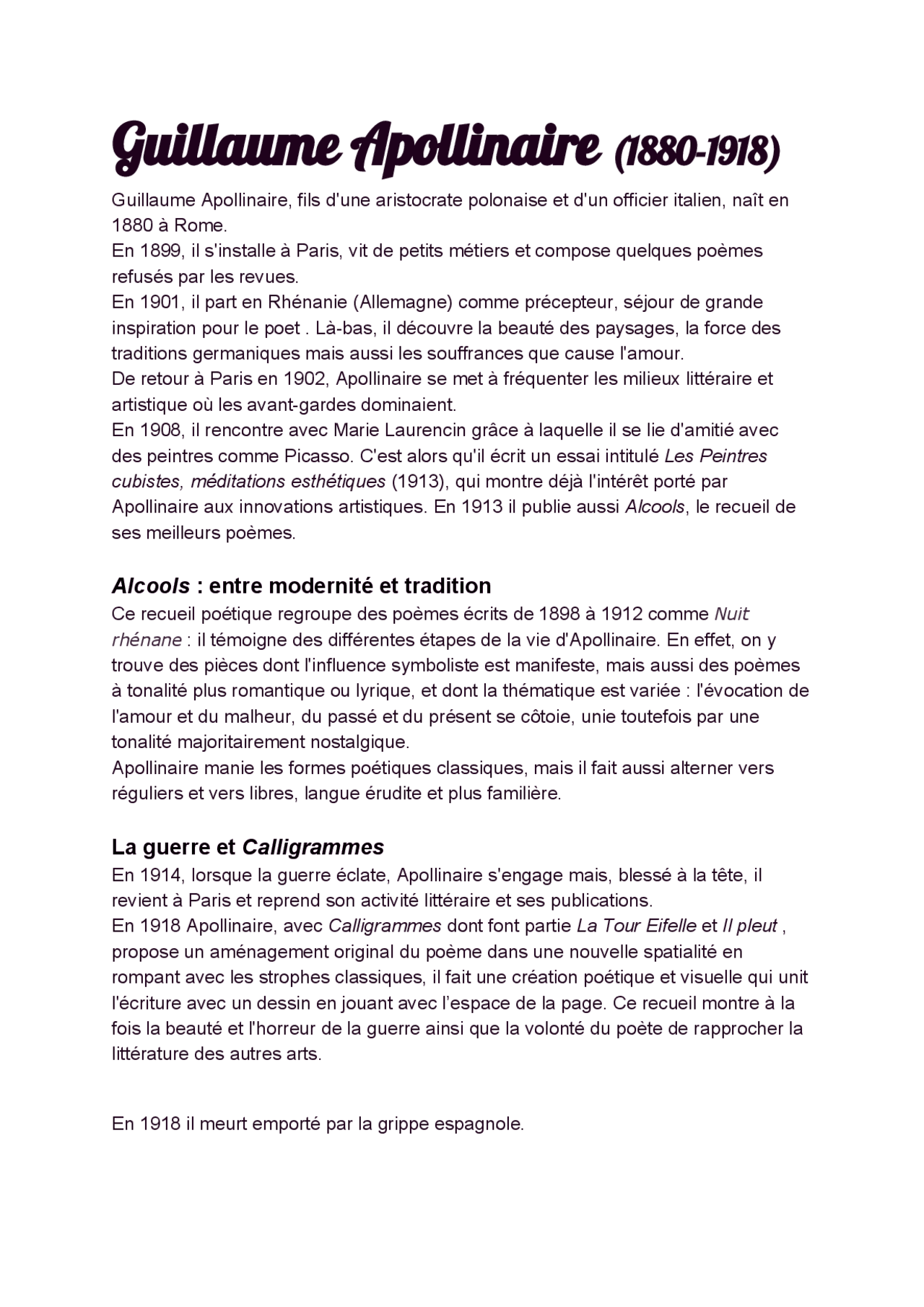 Elaborato Francese Su Apollinaire Docsity