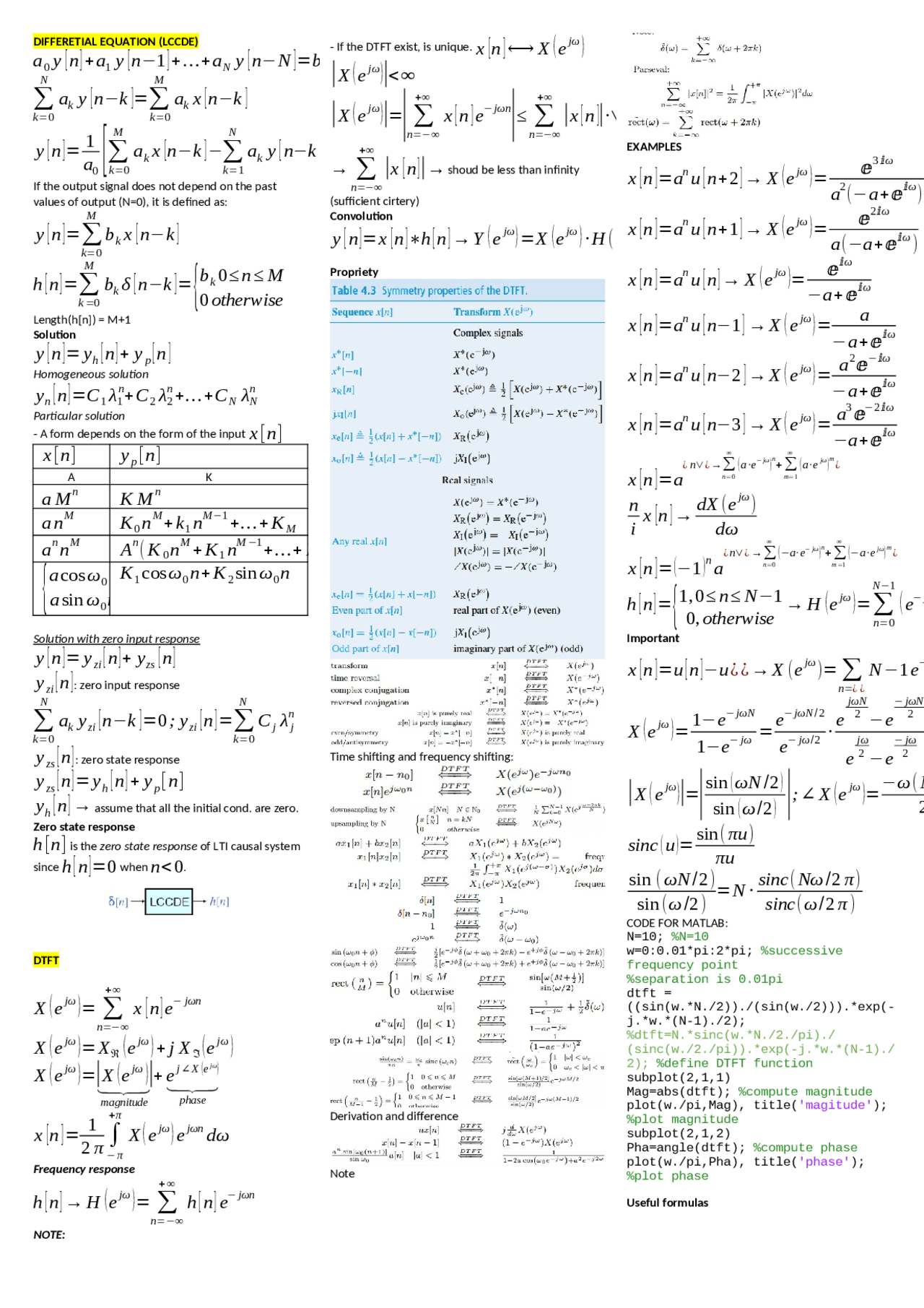 DiffEq - DTFT - DFT (FFT) - Docsity