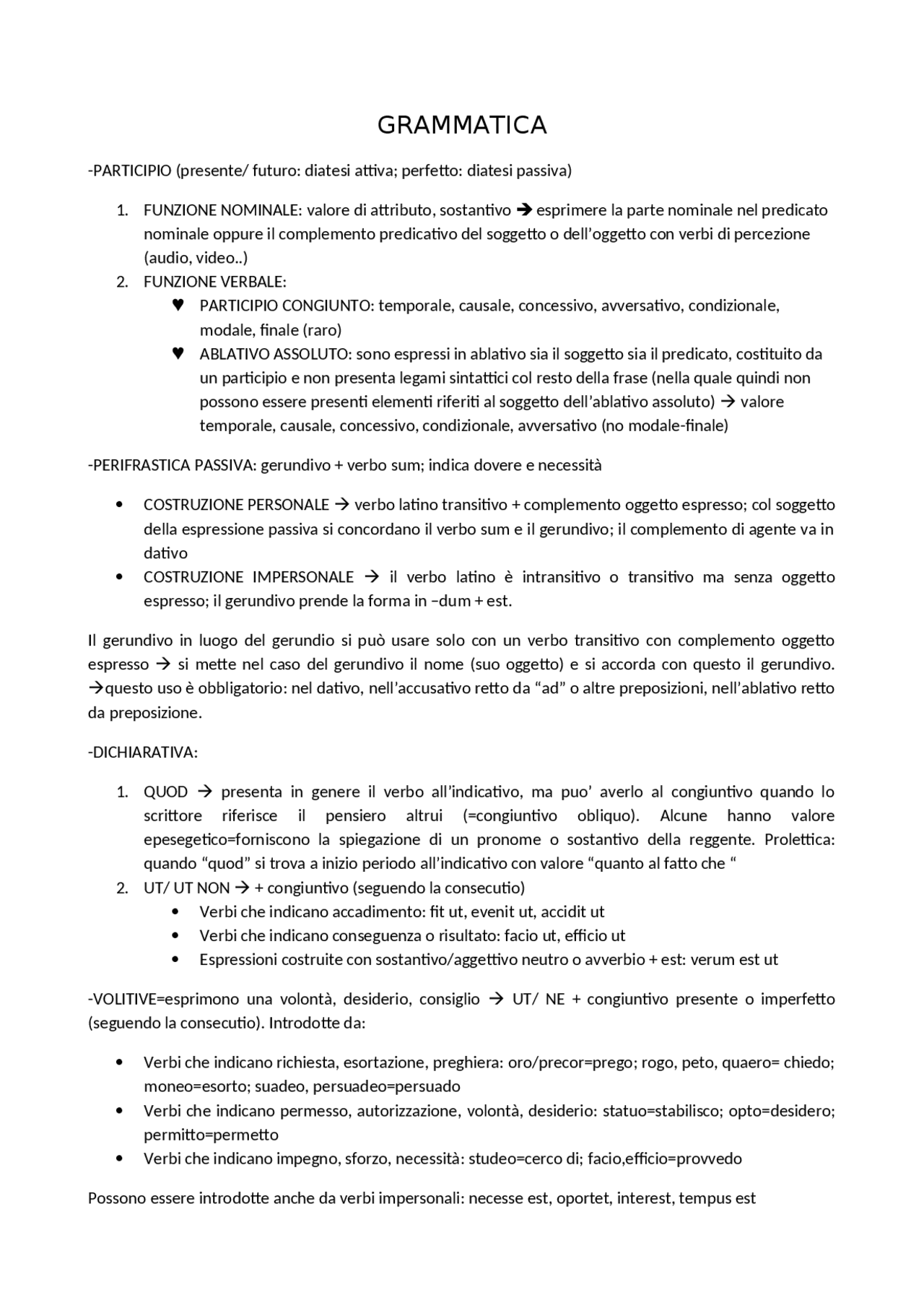 Sintesi Delle Subordinate Latine Grammatica Latina Docsity