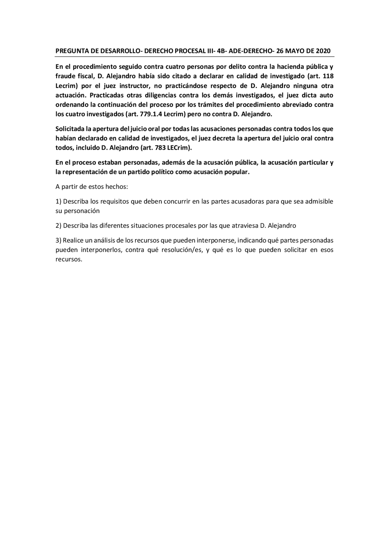 Examen Derecho Procesal Iii Exámenes De Derecho Procesal Docsity