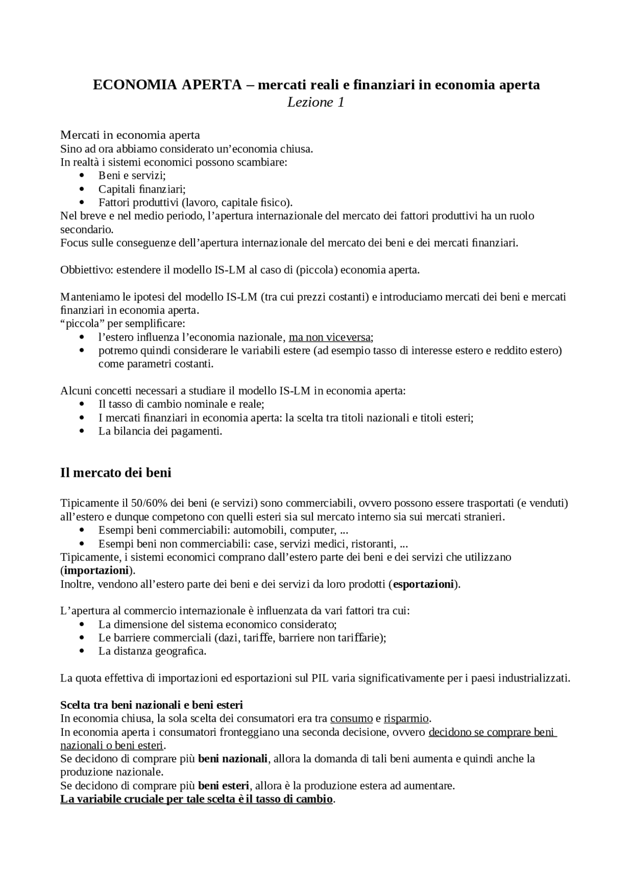 Macroeconomia - Secondo parziale con Prof. Domenico Massaro - Docsity
