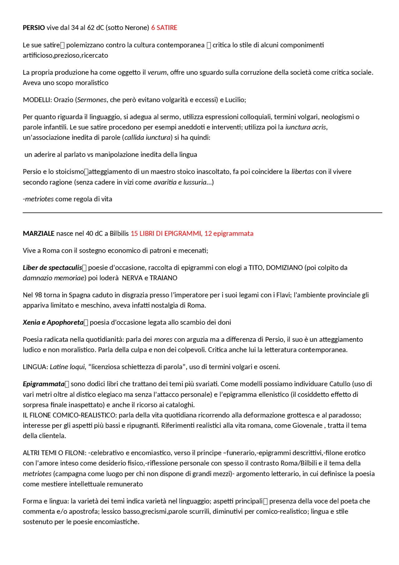 Riassunto letteratura latina (Persio, Marziale,Giovenale, Quintiliano,Plinio il giovane ...
