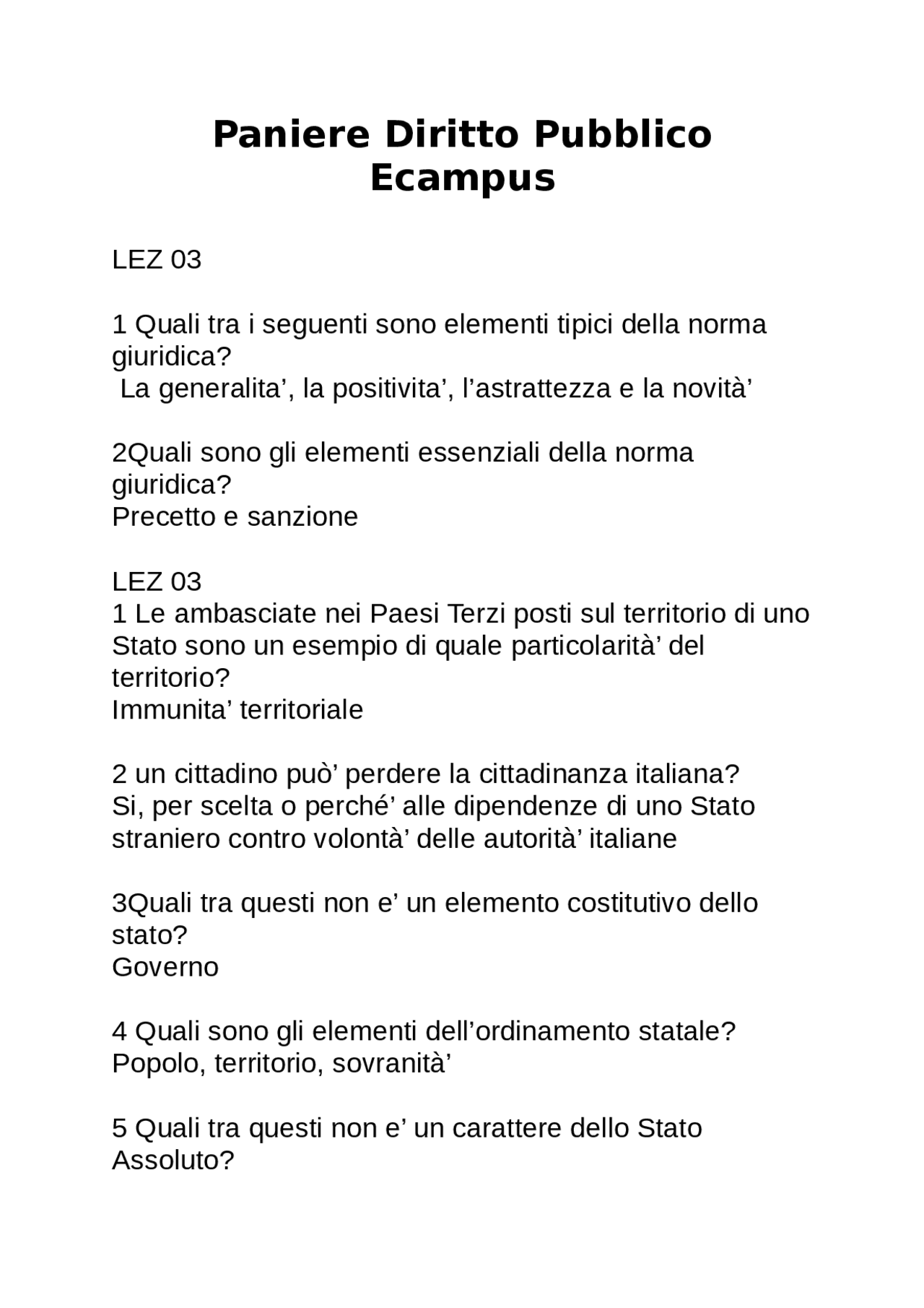 Paniere completo Diritto Pubblico - Docsity