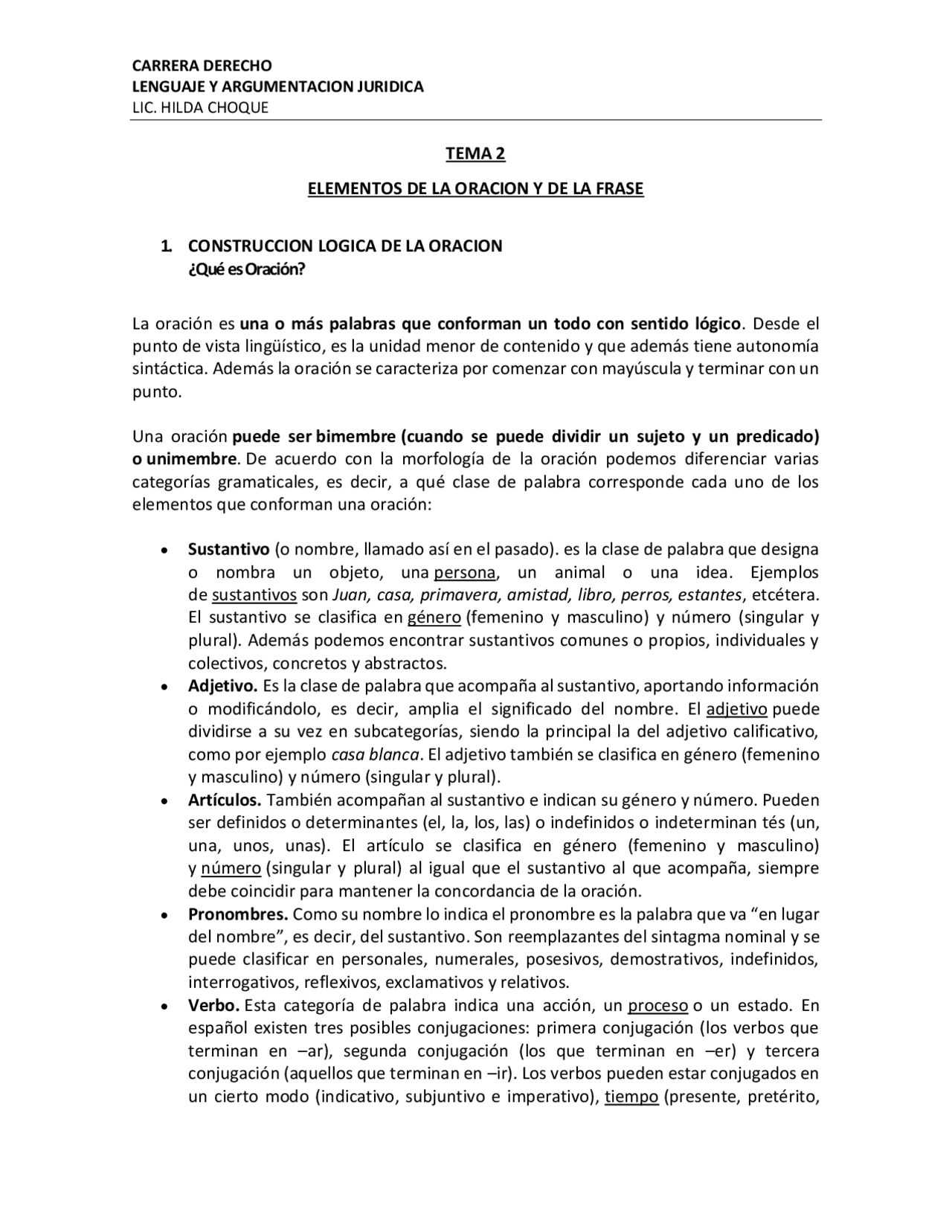 Tema 2 elementos de la oracion y de la frase - Docsity