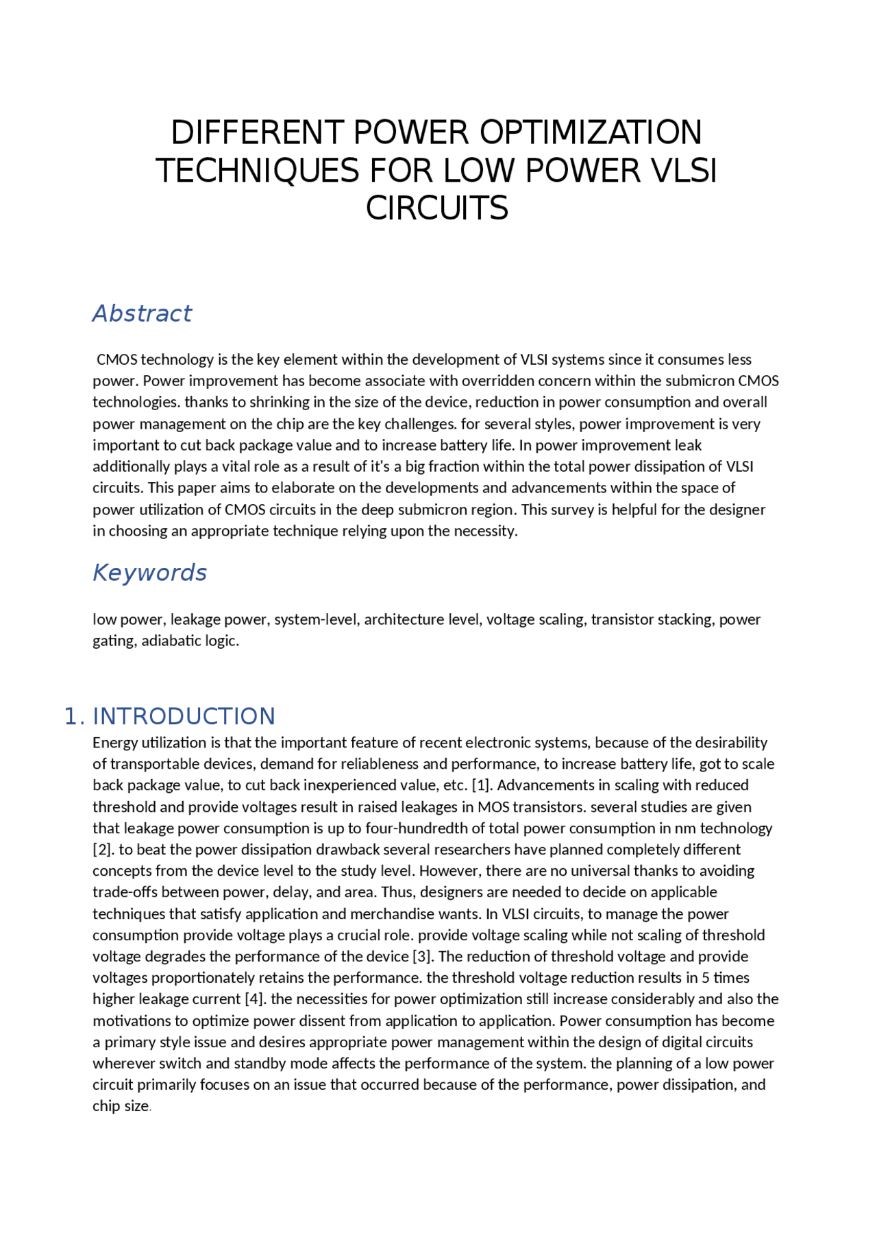 Power Optimization For Vlsi Circuits Docsity