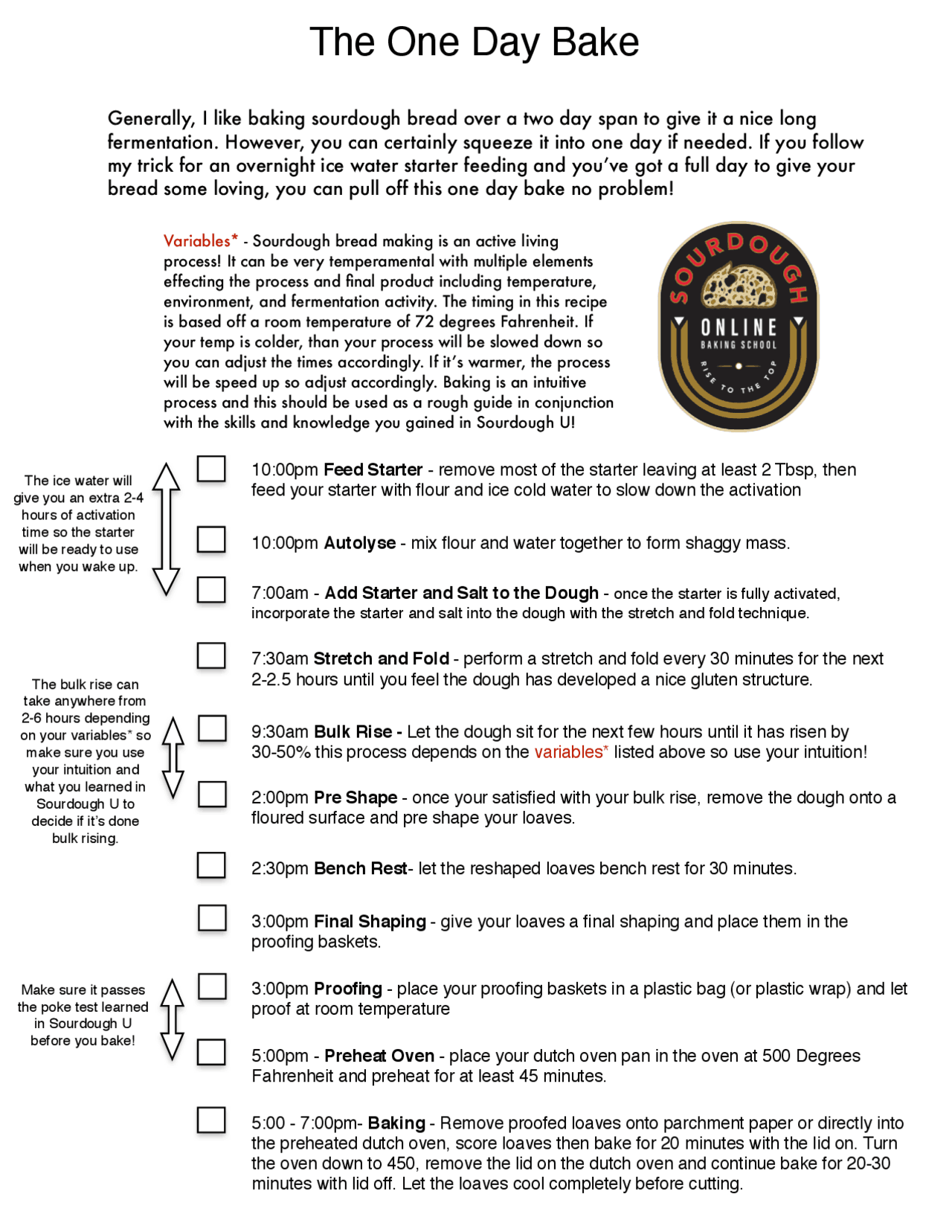 Sourdough timetable x5 - Docsity