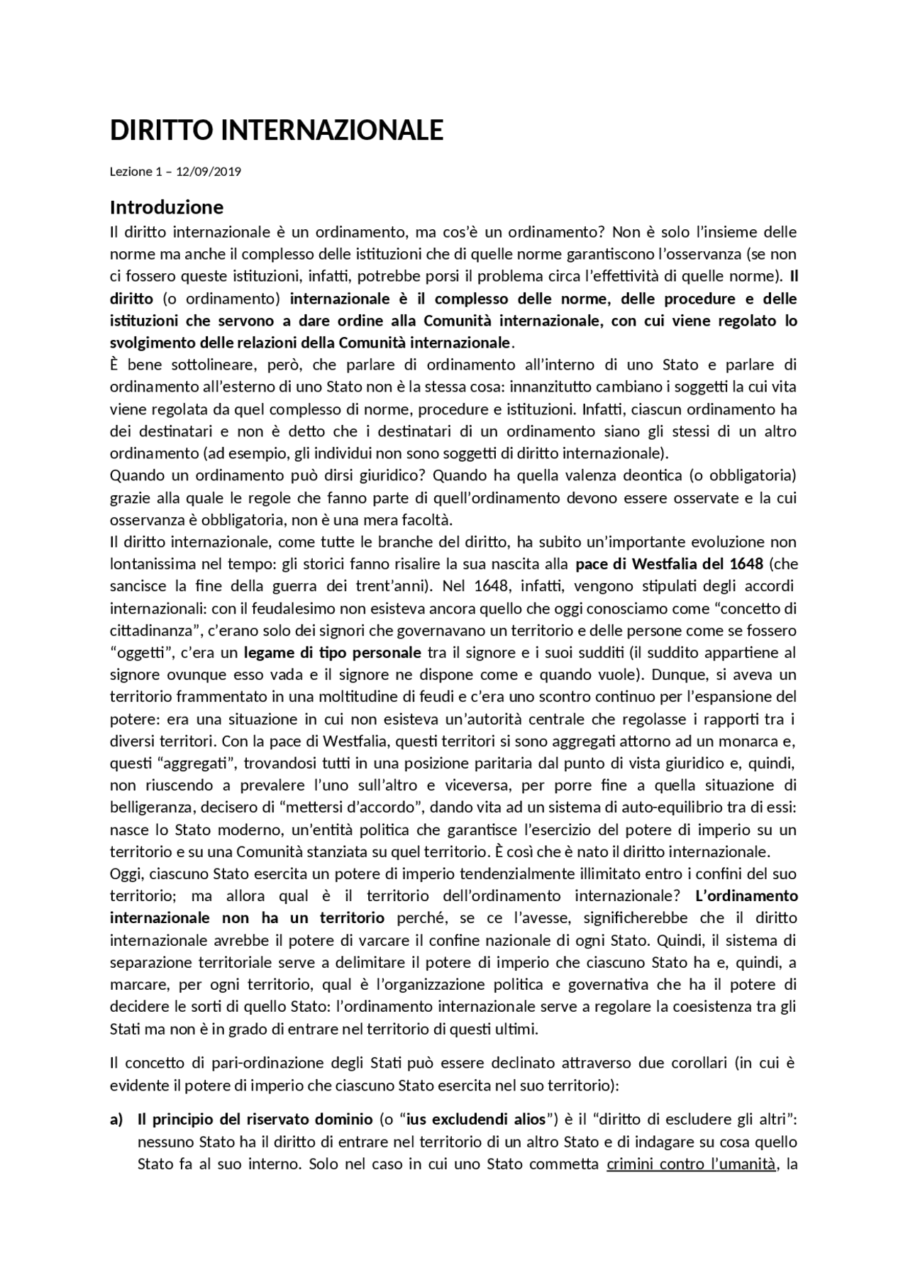 Diritto internazionale - Docsity