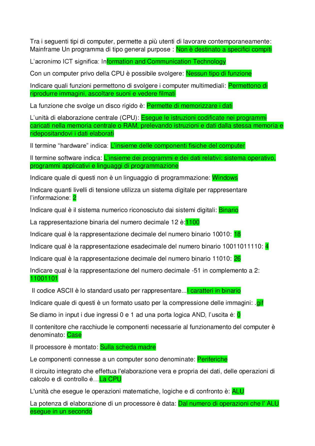 Prova Di Abilità Informatica Prove Desame Di Computer Science Docsity