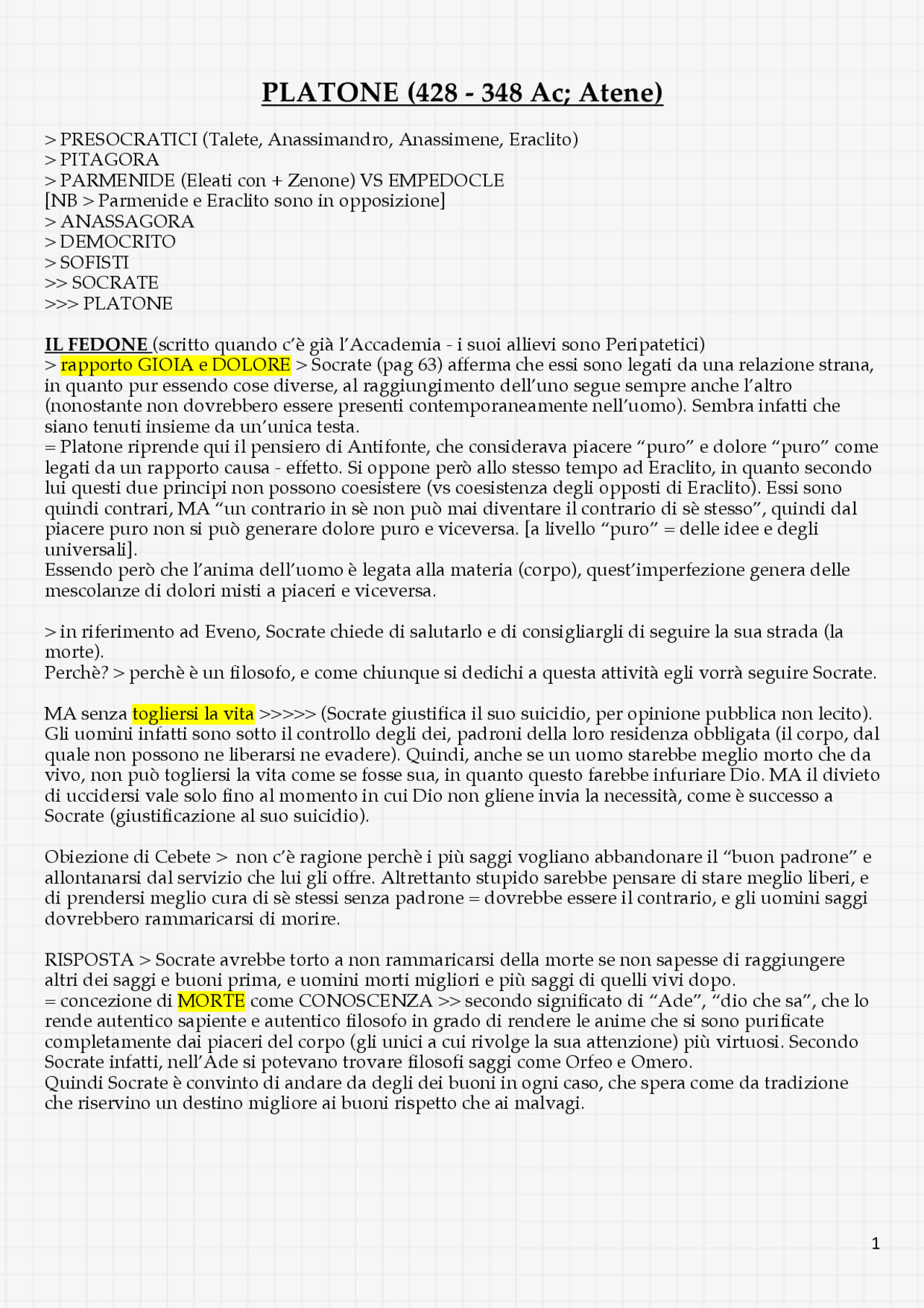 Platone Il Fedone Riassunto Docsity