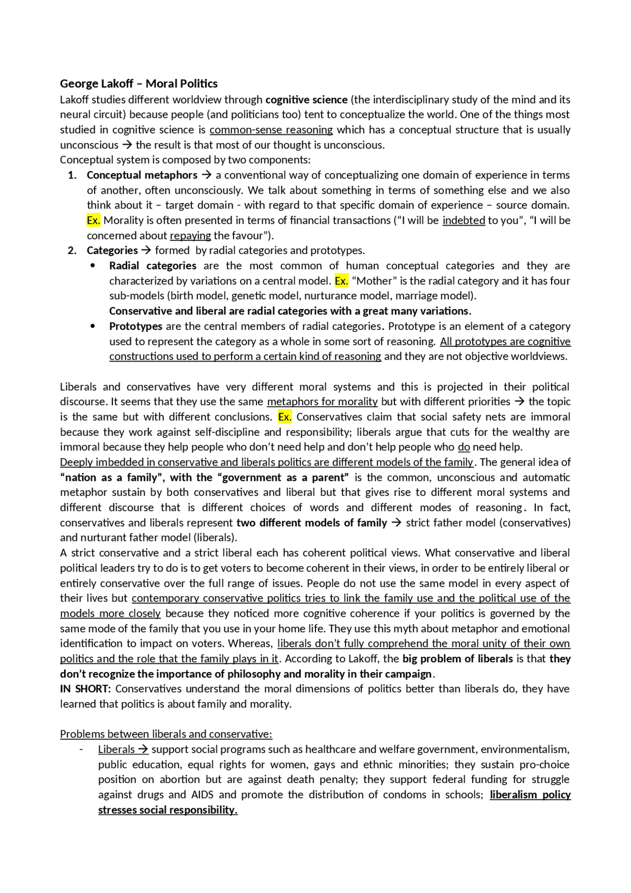 Moral Politics - George Lakoff - Docsity