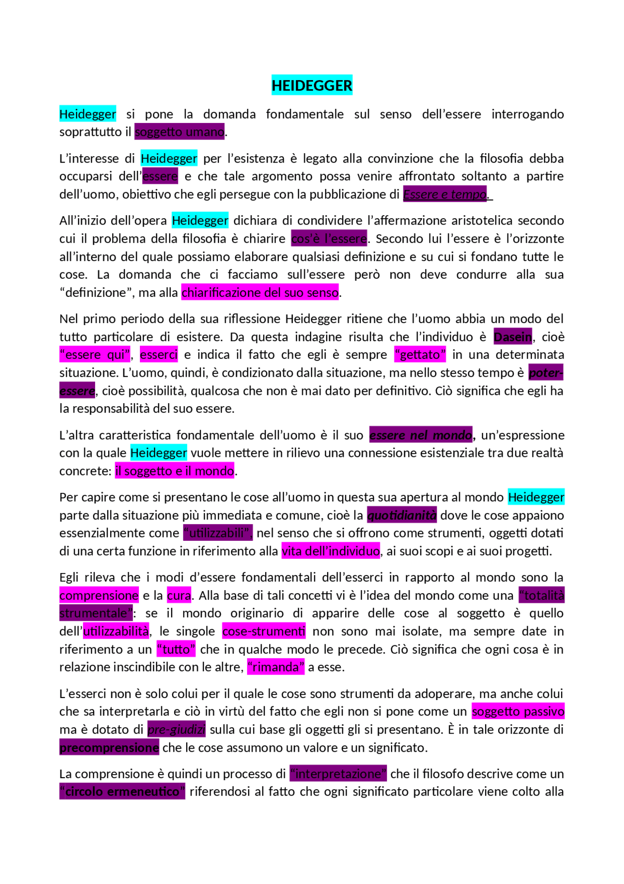Martin Heidegger Riassunto Di Filosofia Docsity