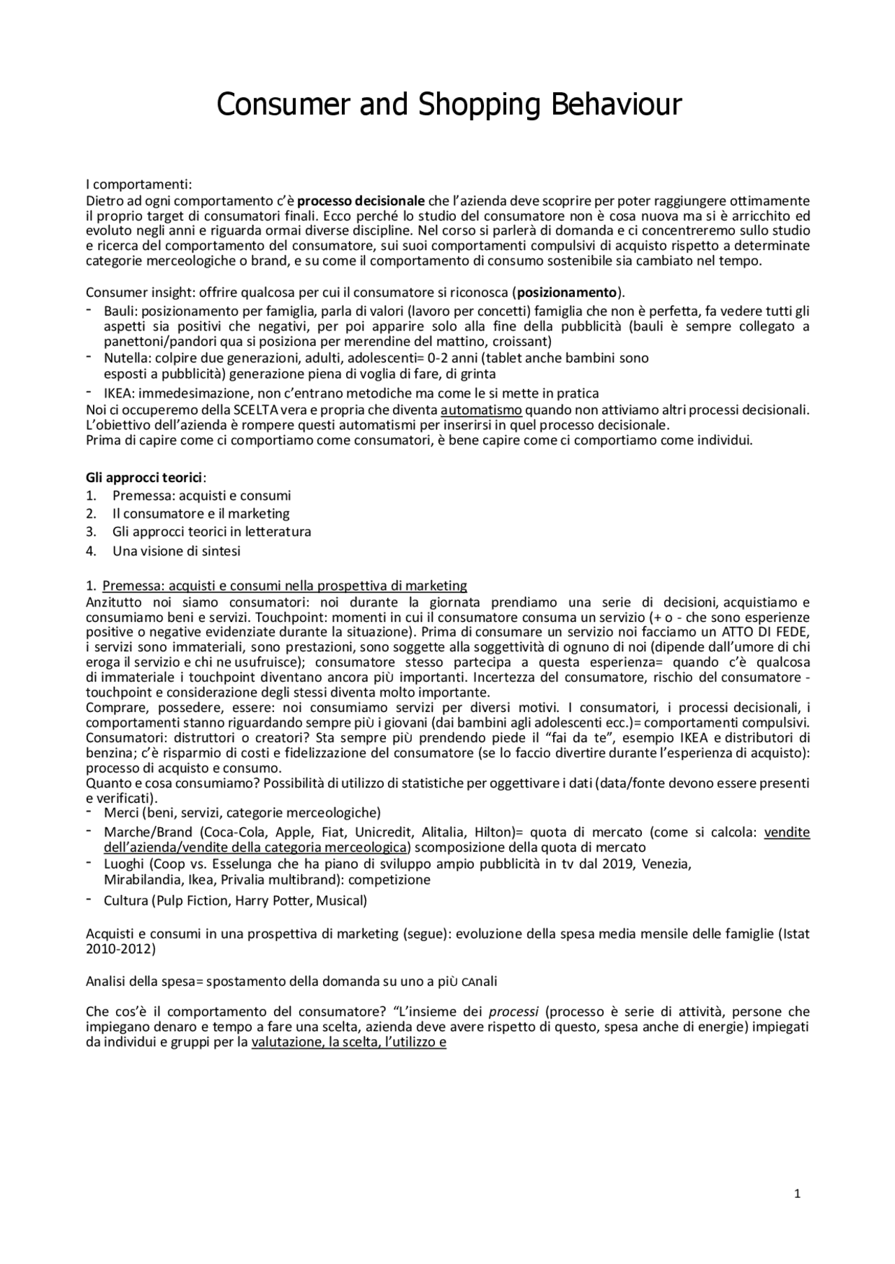 Consumer And Shopping Behaviour Appunti Corso Integrato Con Slide