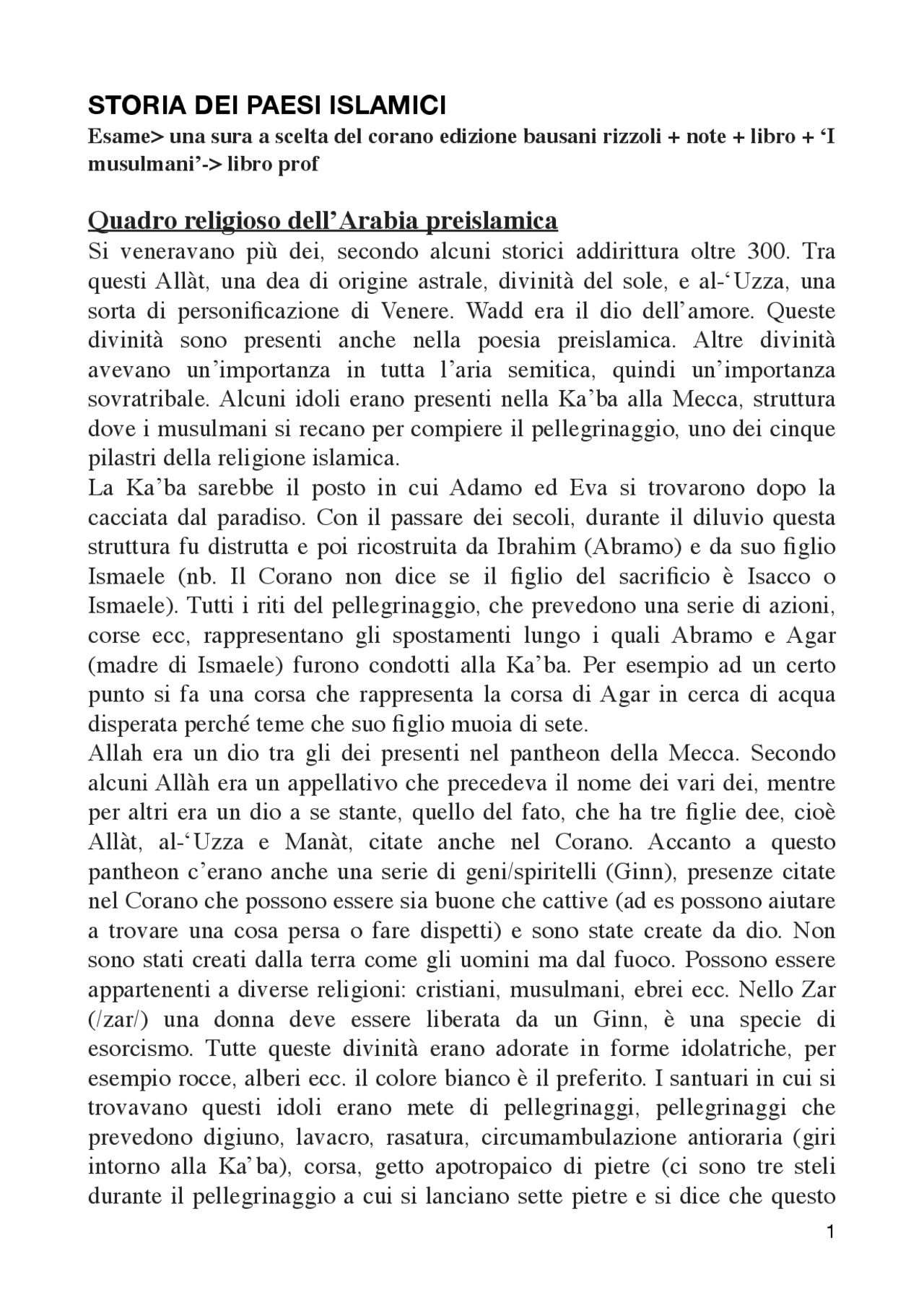 STORIA DEI PAESI ISLAMICI- BRANCA - Docsity