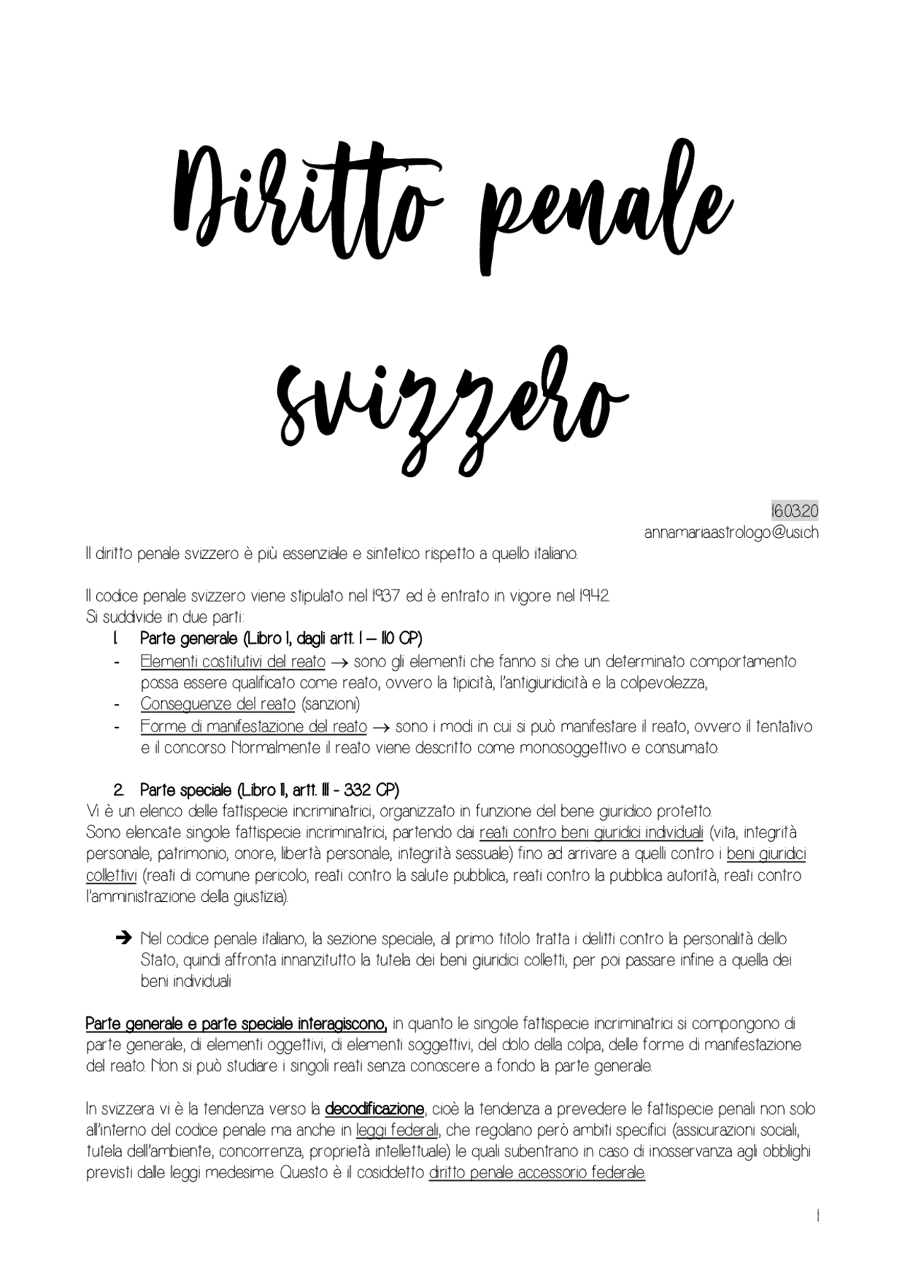 Appunti Diritto Penale Svizzero Appunti Di Diritto Penale Docsity