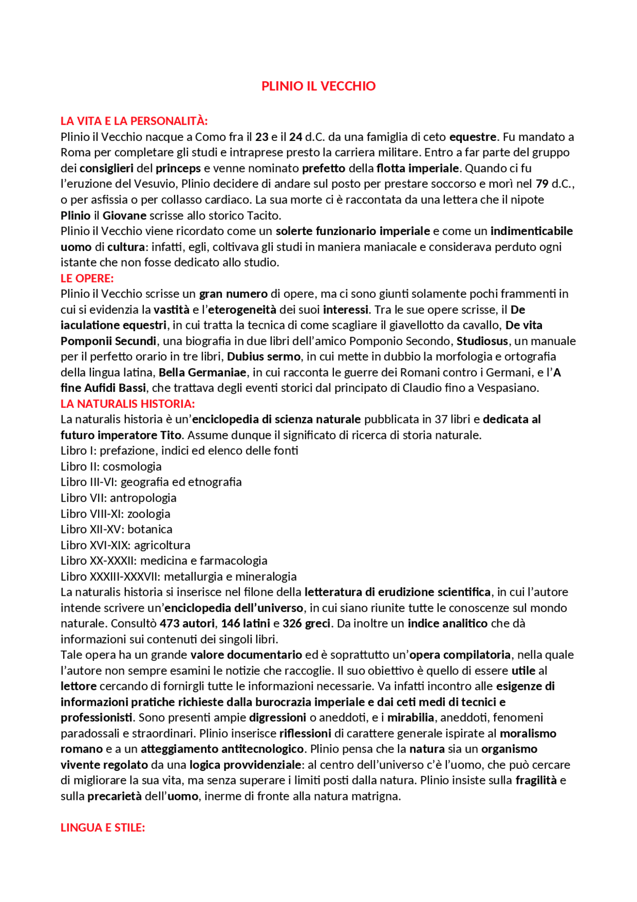 Plinio Il Vecchio Appunti Decisi Docsity